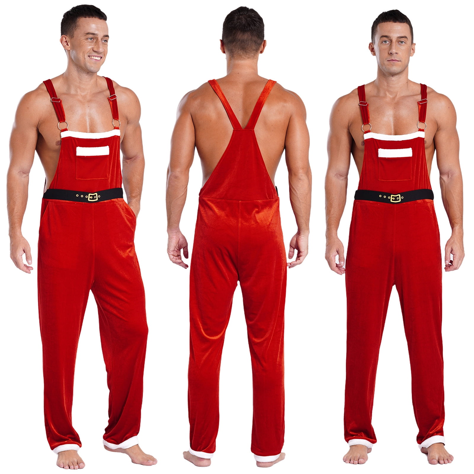 iiniim Men's Christmas Costume Mr Santa Claus Cosplay Velvet Overalls ...
