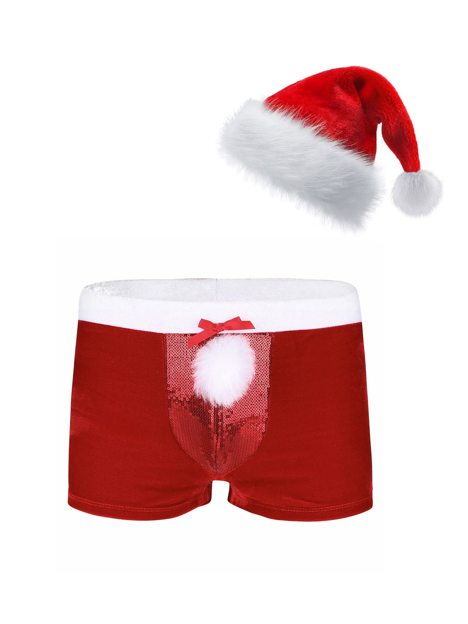 iiniim Men's Christmas Holiday Santa Claus Boxer Shorts with Xmas Hat A ...