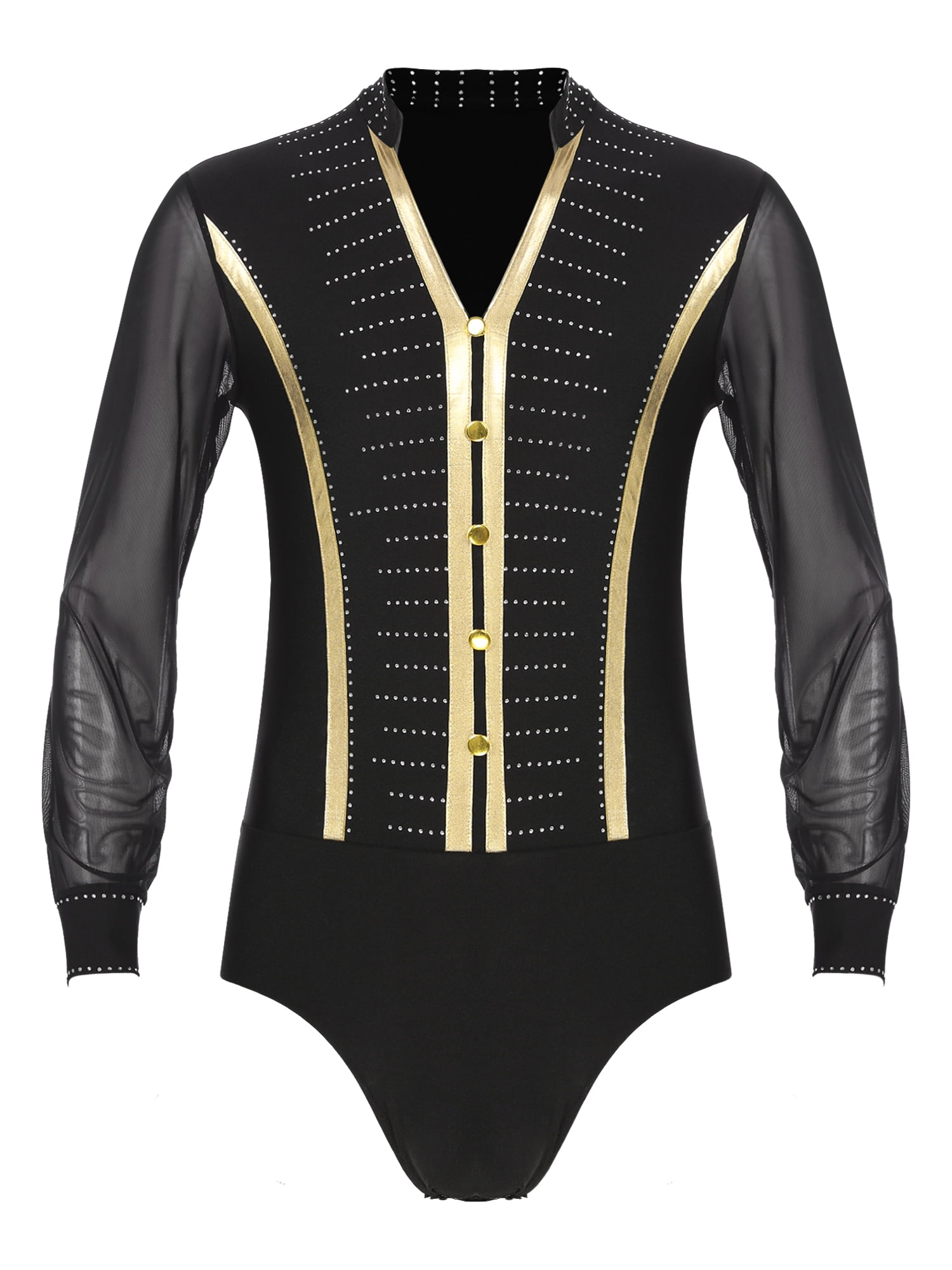 iiniim Men's Shiny Rhinestone Deep V Neck Latin Tango Dance Shirt ...