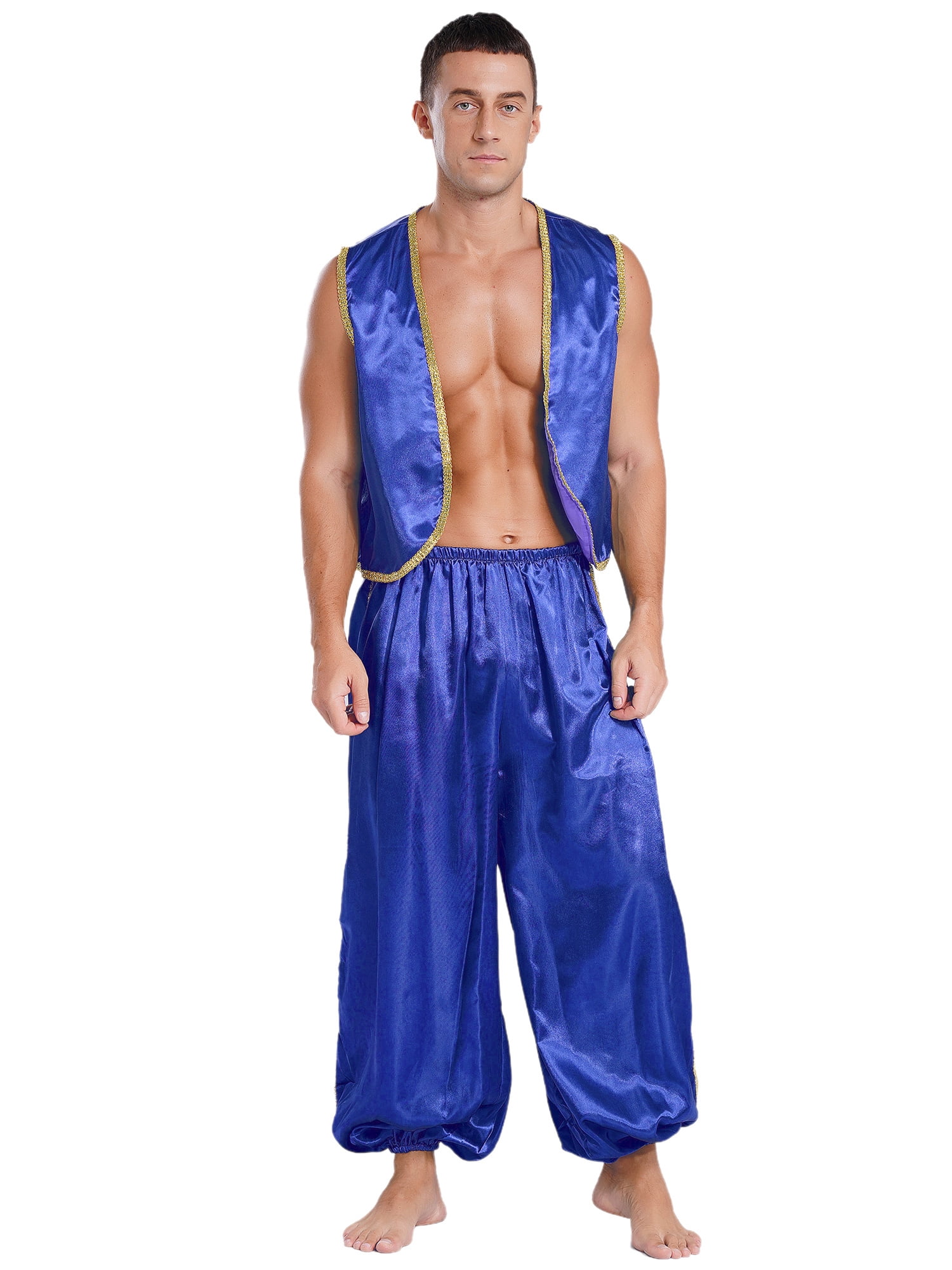 iiniim Mens Arab Prince Satin Vest Waistcoat and Harem Pants Party ...