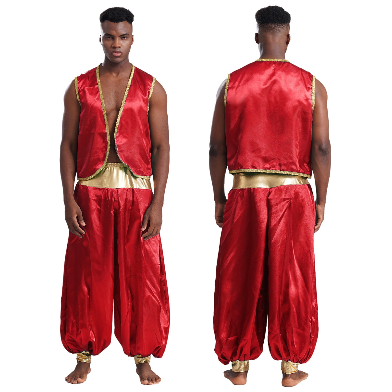 iiniim Mens Arabian Prince Costume Open Front Vest with Pants Halloween ...