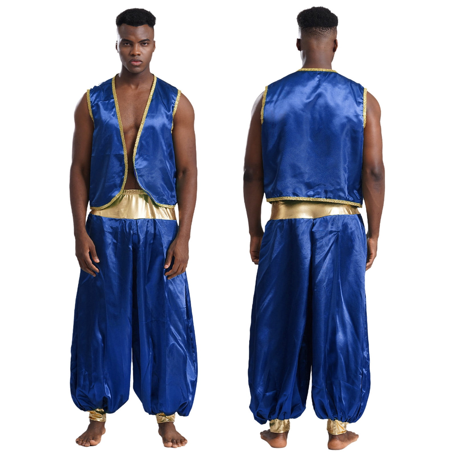 iiniim Mens Arabian Prince Costume Open Front Vest with Pants Halloween ...
