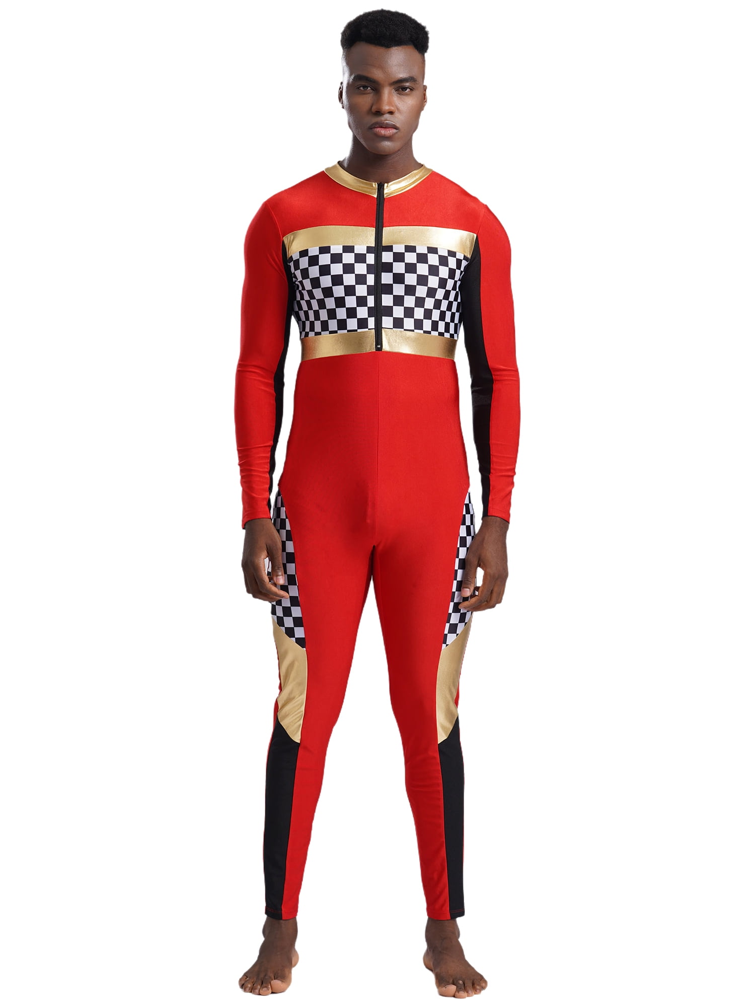 iiniim Mens Checkerboard Bodysuit Racer Racing Costume Speed Race Car ...