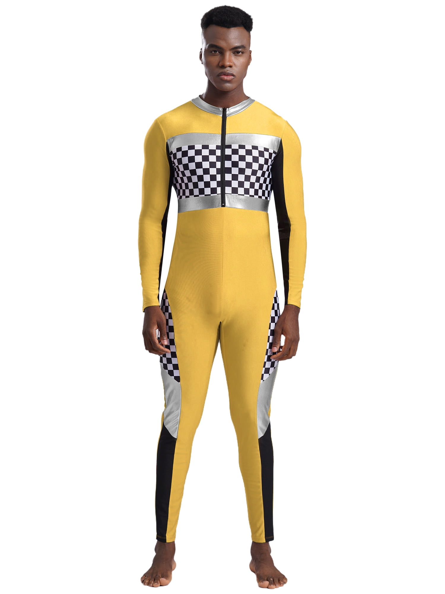 iiniim Mens Checkerboard Bodysuit Racer Racing Costume Speed Race Car ...