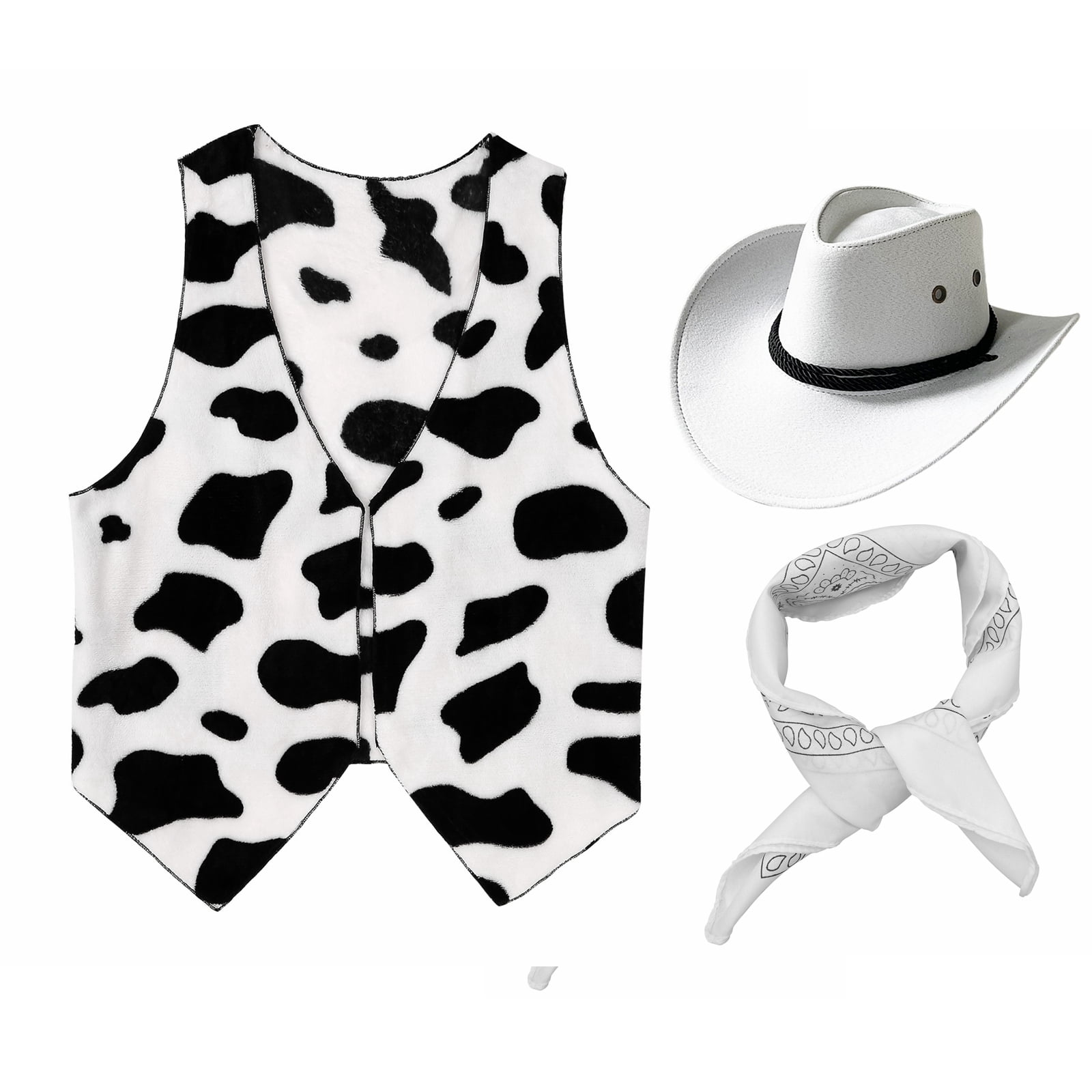 iiniim Mens Cow Print Vest Open Front Waistcoat with Bandanna Hat ...