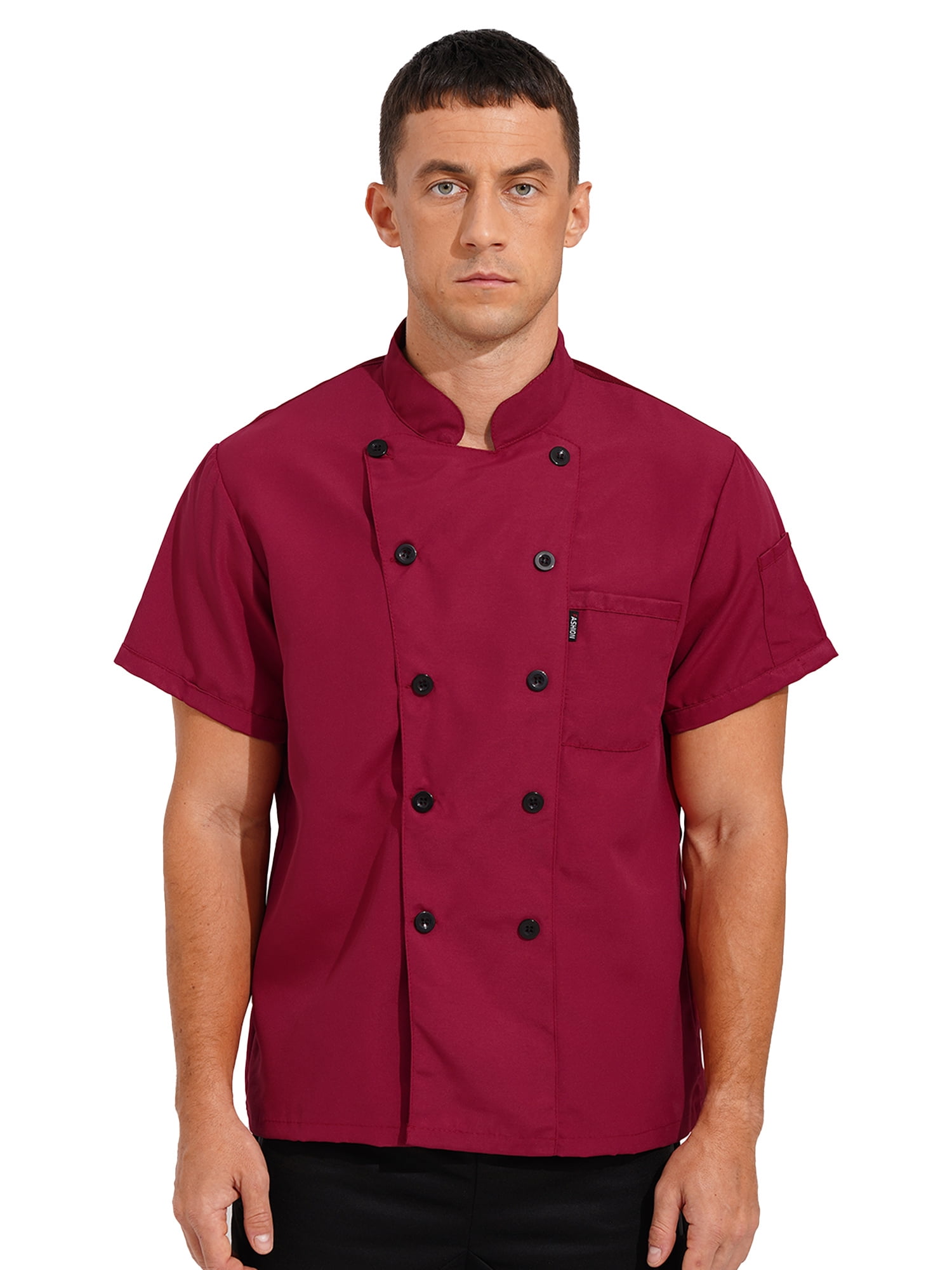iiniim Mens Short Sleeve Chef Coat Uniform Stand Collar Restaurant ...