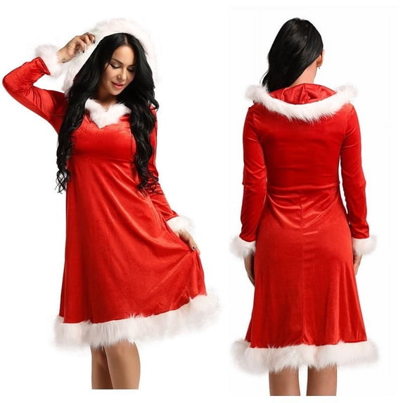 iiniim Mrs. Santa Claus Women Hooded Long Dress Christmas for Cosplay ...
