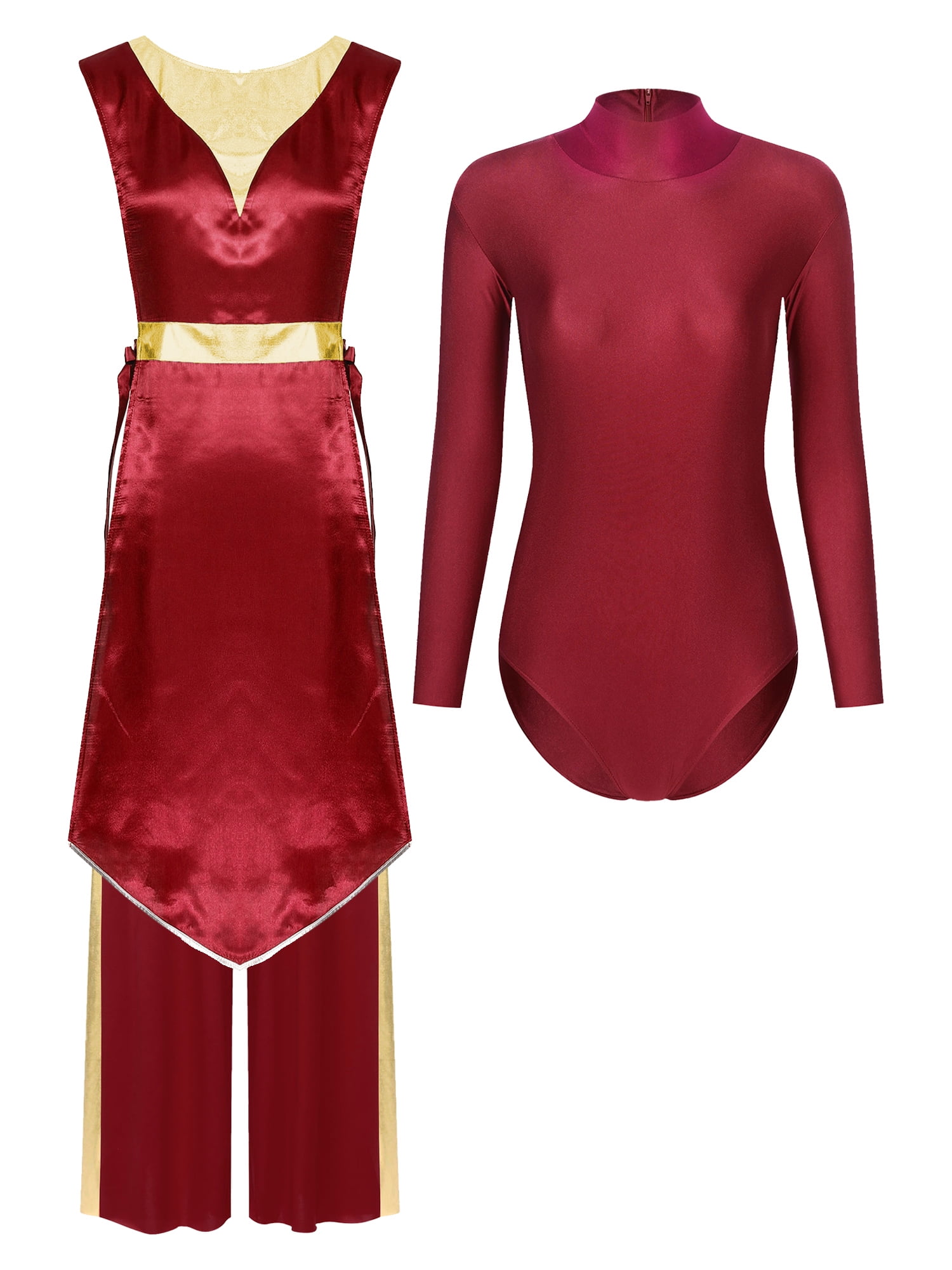 iiniim Praise Dance Outfit for Women 3 Piece Suit Long Sleeve Unitard ...