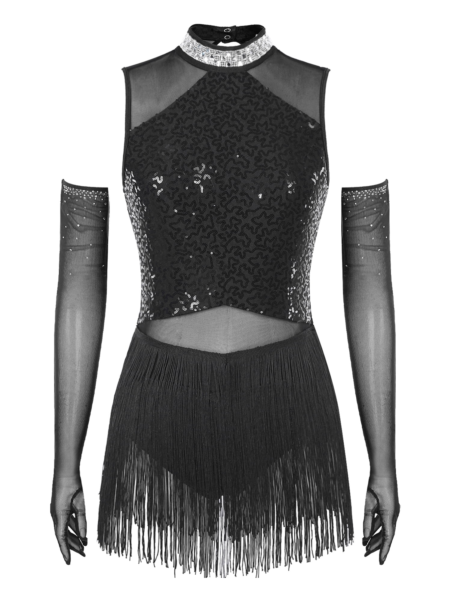 iiniim Sequin Fringe Latin Dance Costume for Womens Glitter Tango Rumba ...