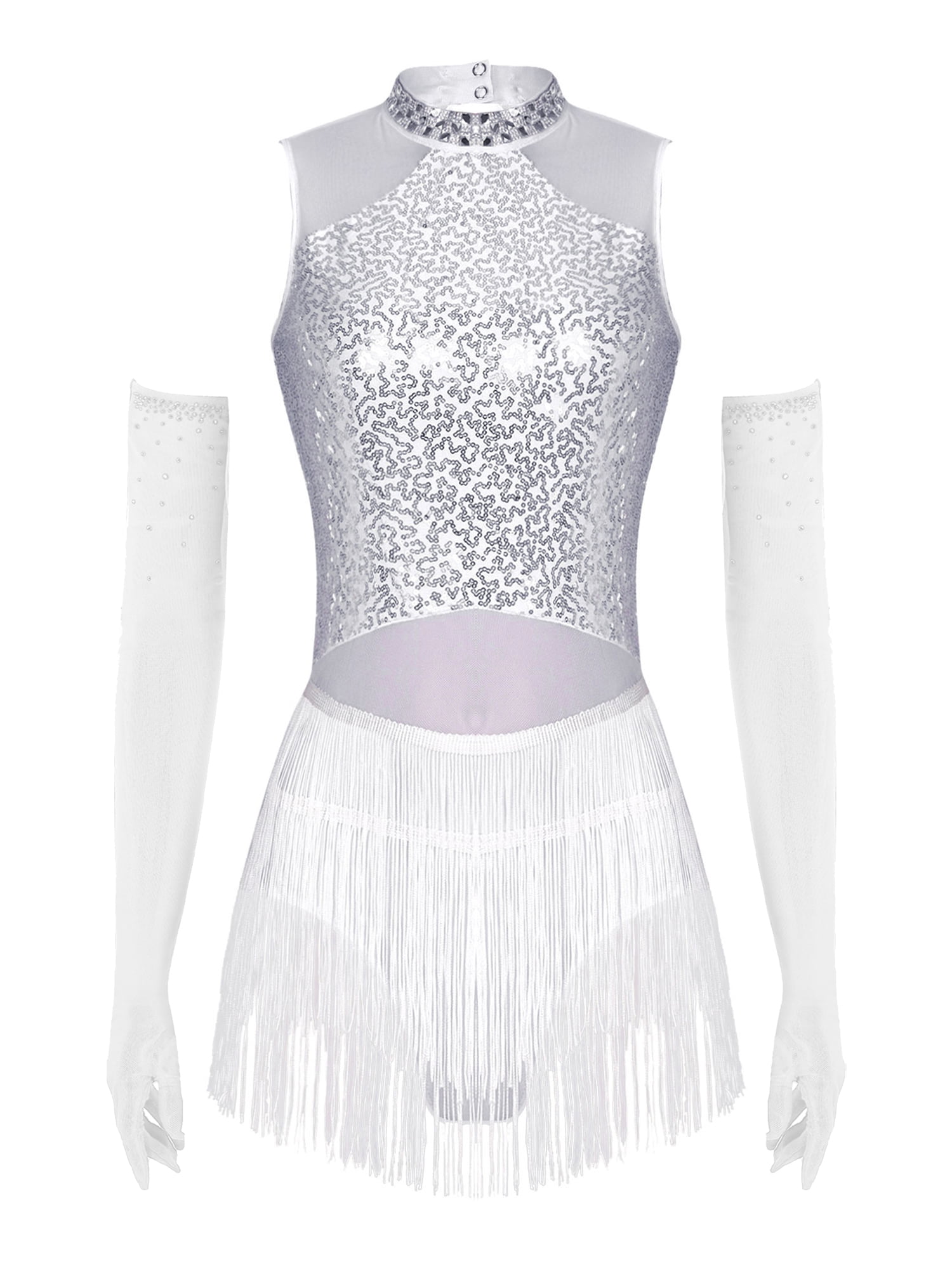 iiniim Sequin Fringe Latin Dance Costume for Womens Glitter Tango Rumba ...