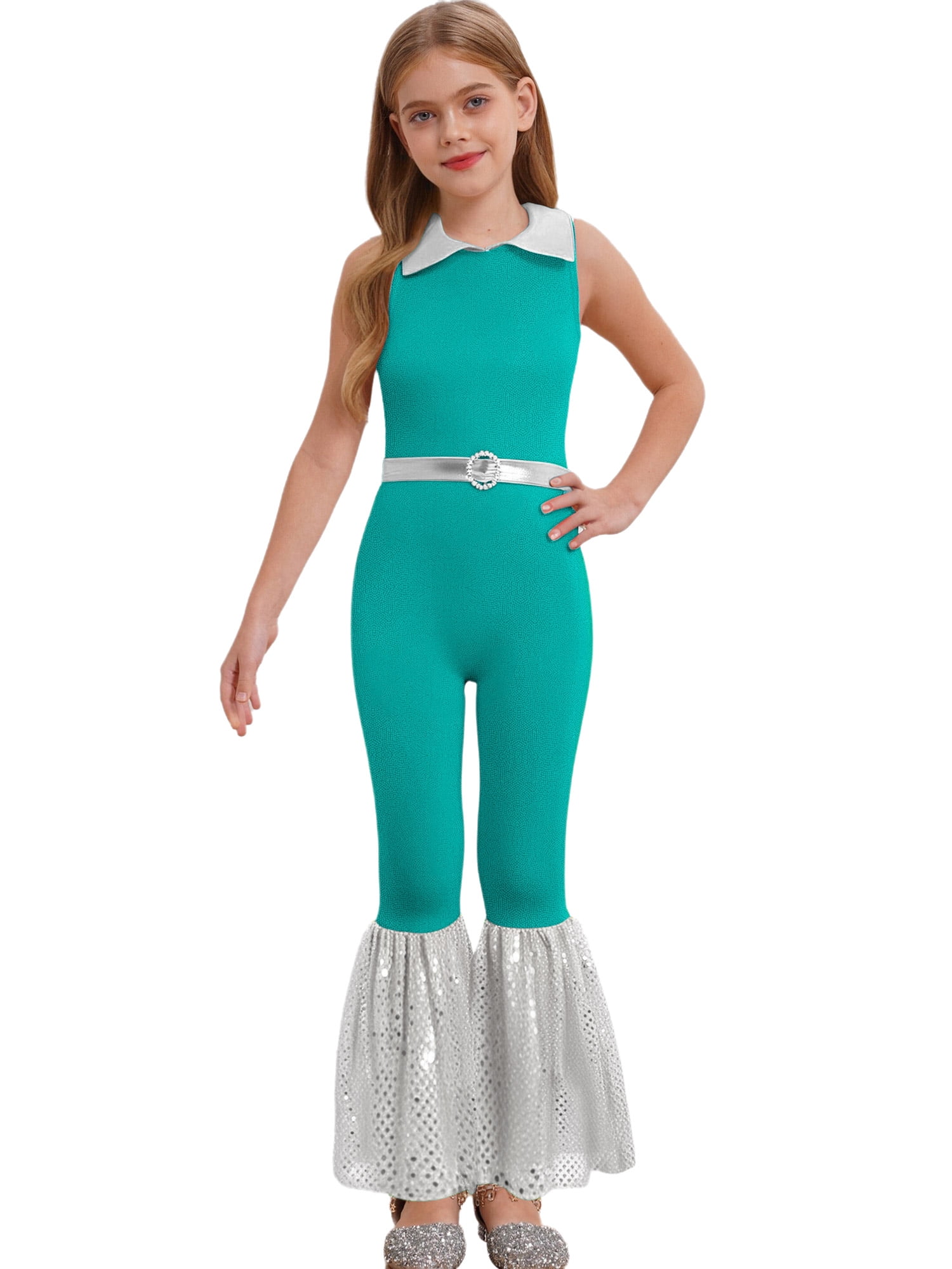 iiniim Shiny Lapel Neck Dance Leotards for Girls Sleeveless Metallic ...