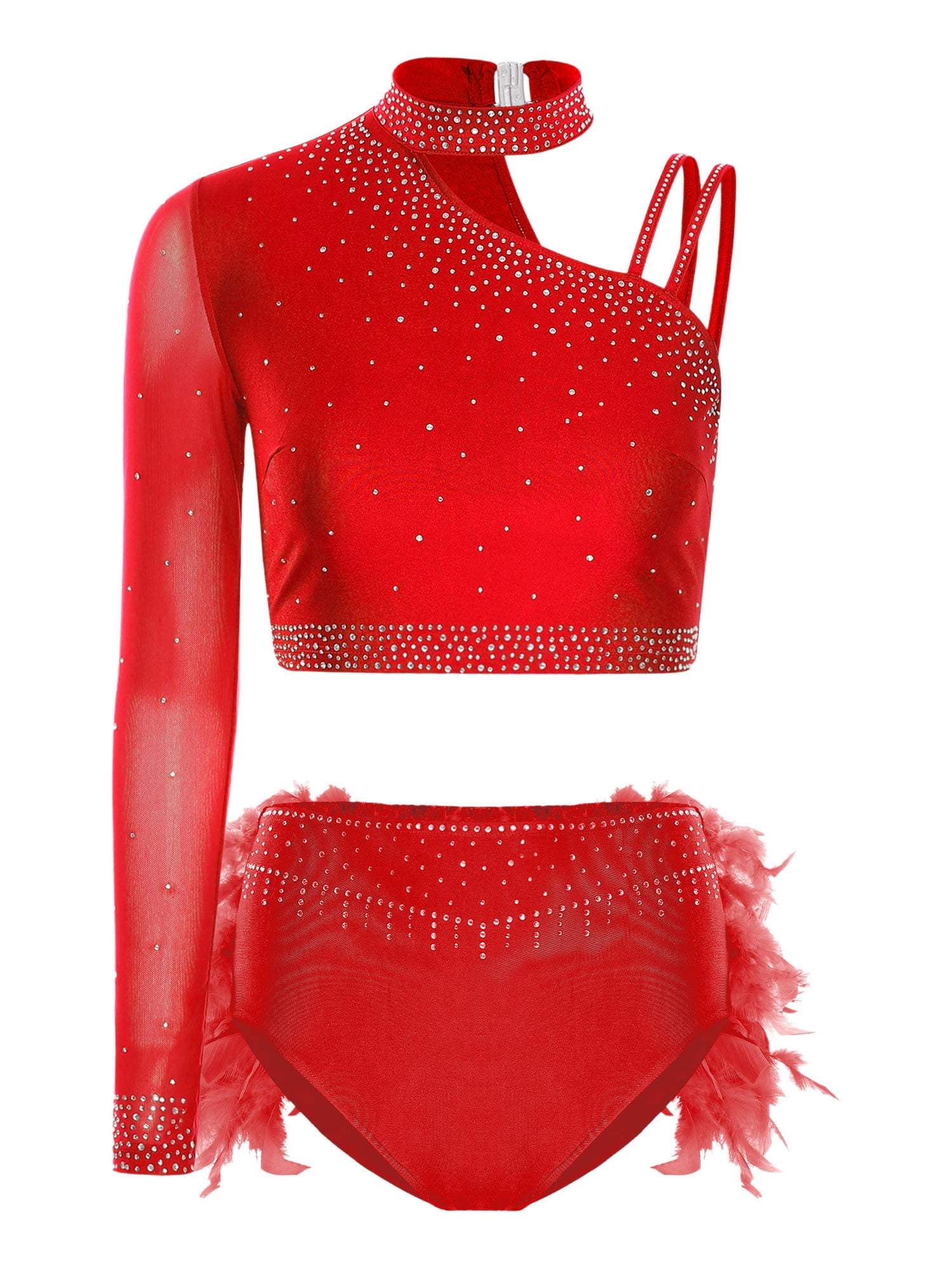 iiniim Women's Lyrical Jazz Dance Outfits One Shoulder Crop Top with ...