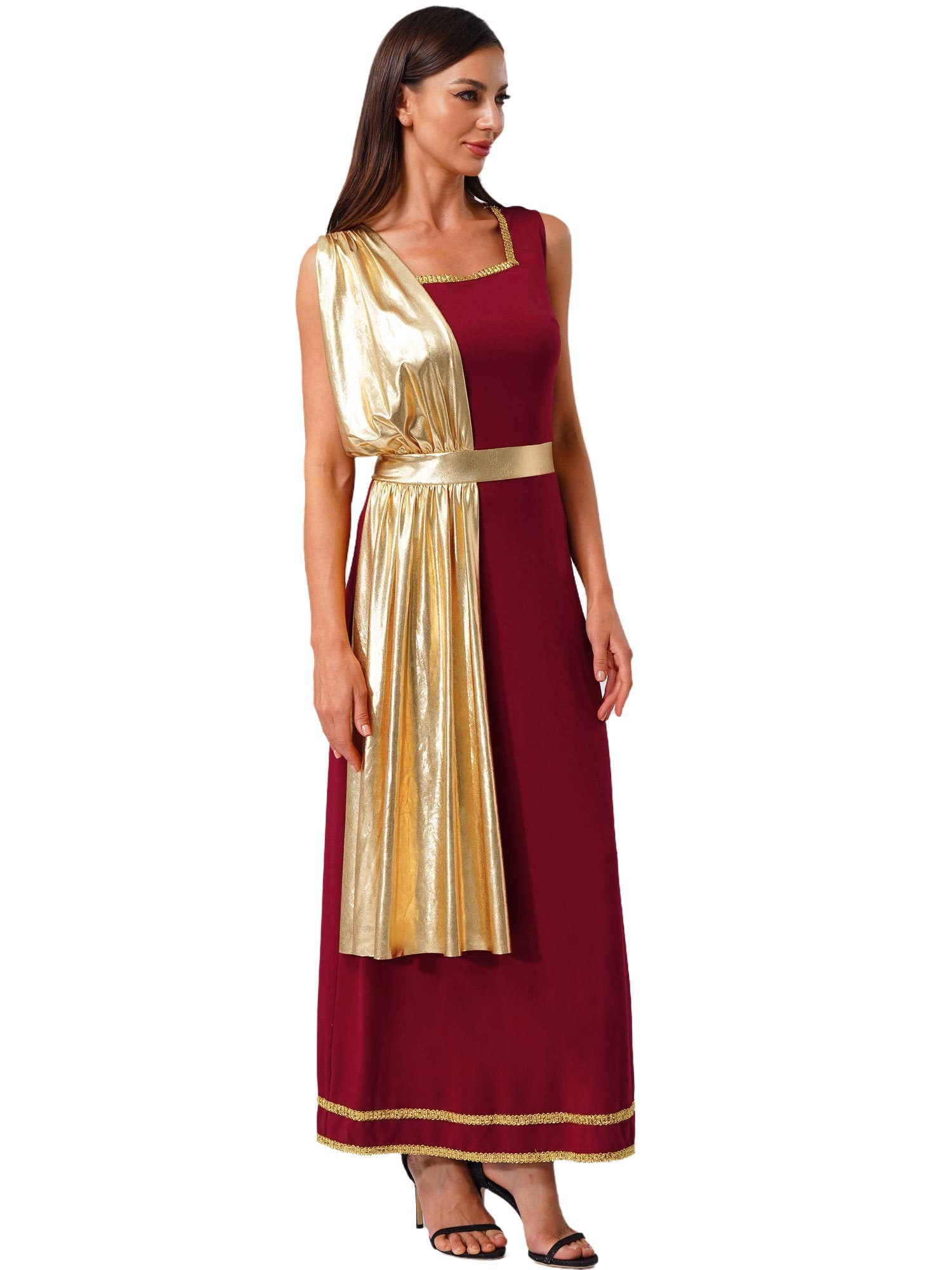 iiniim Women Ancient Greek Costume Metallic Maxi Dress With Gold Trim ...
