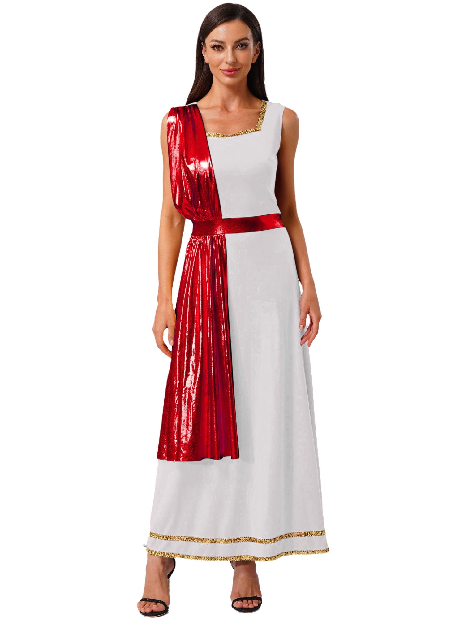 iiniim Women Ancient Greek Costume Metallic Maxi Dress With Gold Trim ...