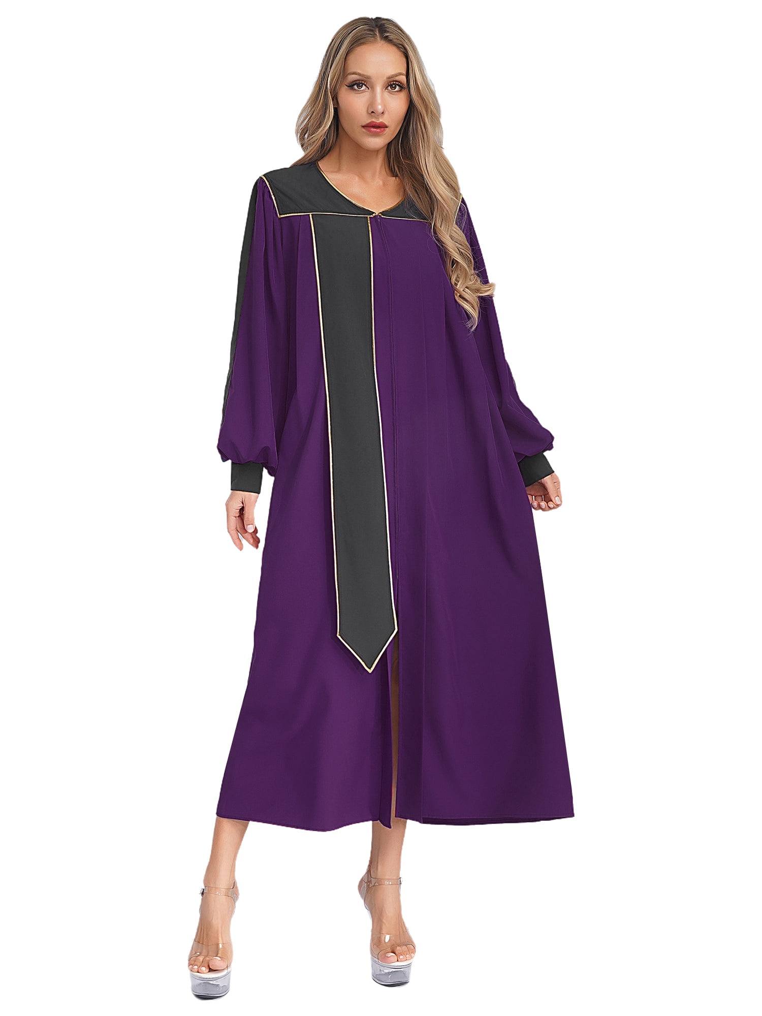 iiniim Women Church Robe V-neck Zipper Front Color Block Choir Dress ...
