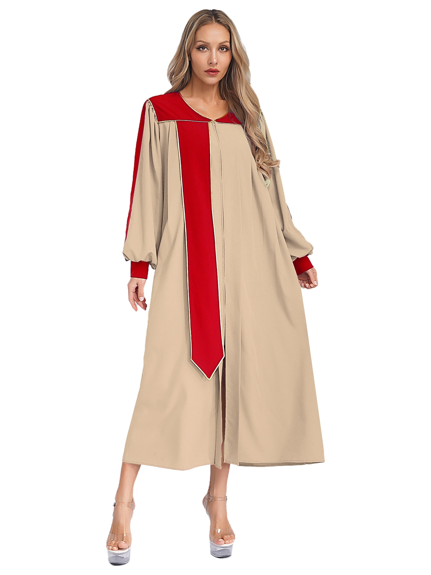 iiniim Women Church Robe V-neck Zipper Front Color Block Choir Dress ...