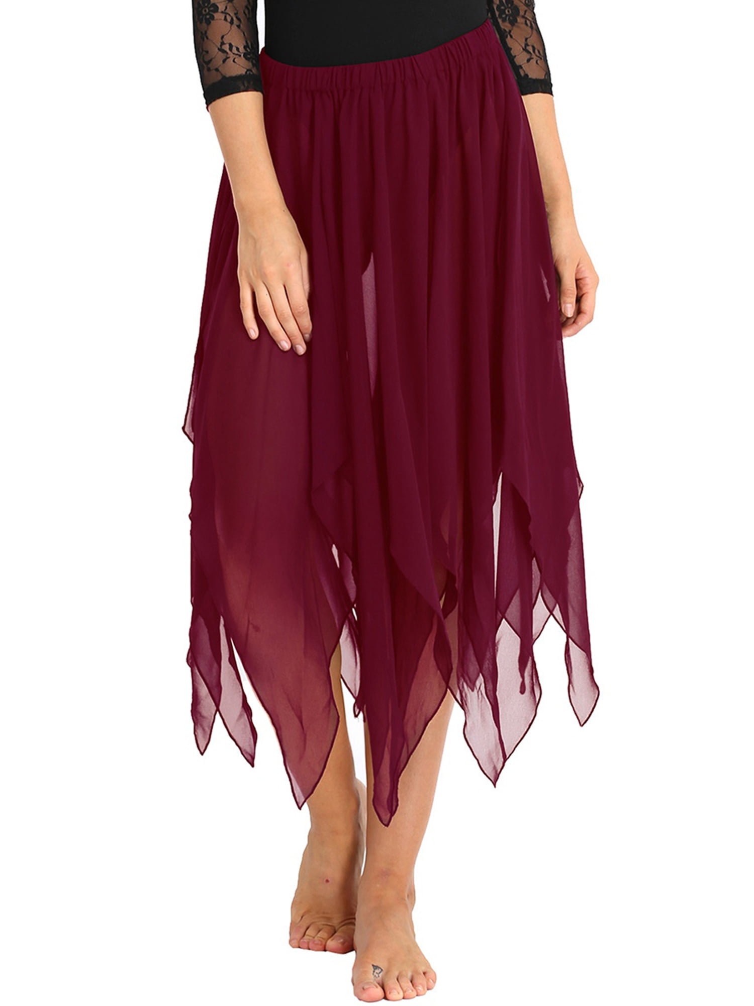iiniim Women Girls Belly Dance Skirt Chiffon Asymmetric Side Split ...