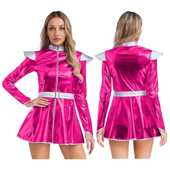 iiniim Women Metallic Shiny Cosplay Costume A-line Dress Astronaut ...