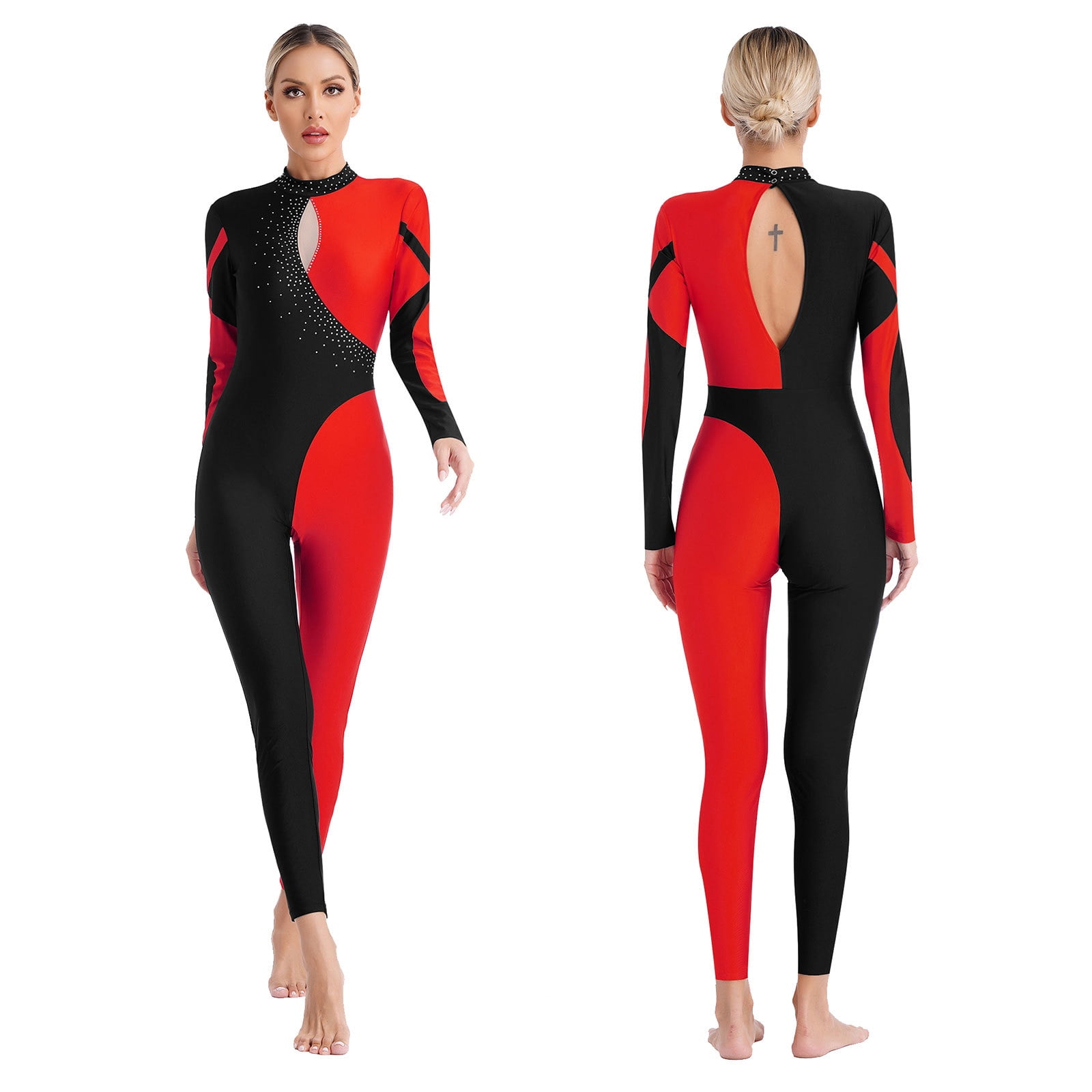 iiniim Women Shiny Rhinestone Gymnastics Leotard Unitard Full Length ...