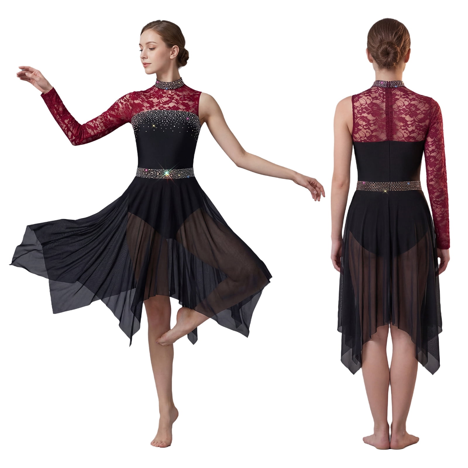 iiniim Women's Lyrical Ballet Modern Dance Costume Single Long Sleeve ...