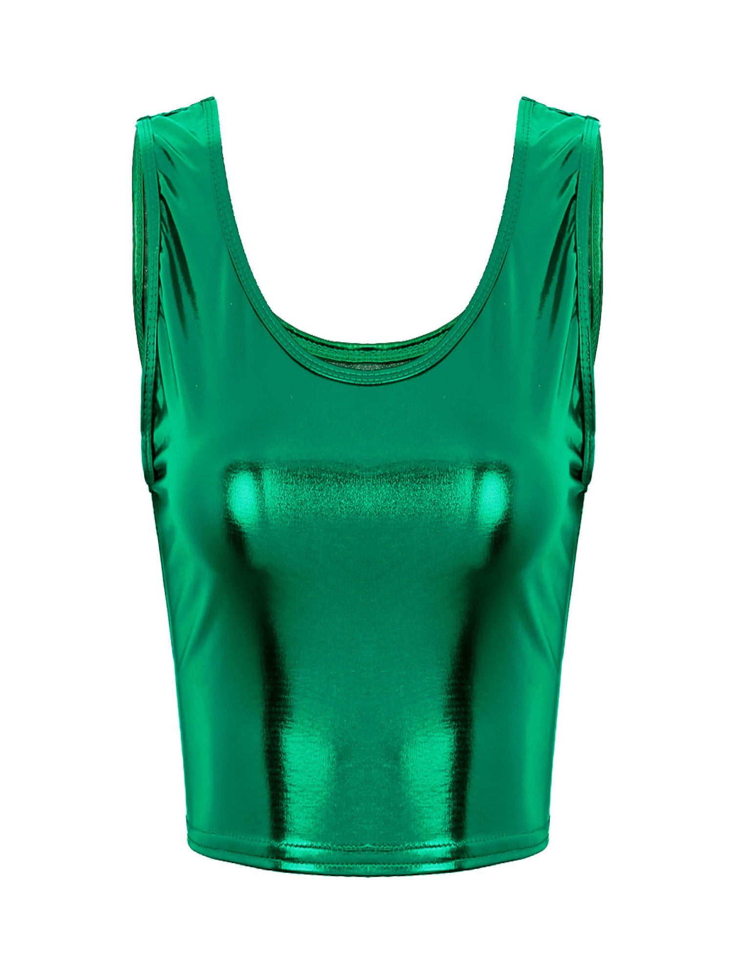 iiniim Women's Shiny Metallic Vest Rave Festival Clubwear Crop Top ...