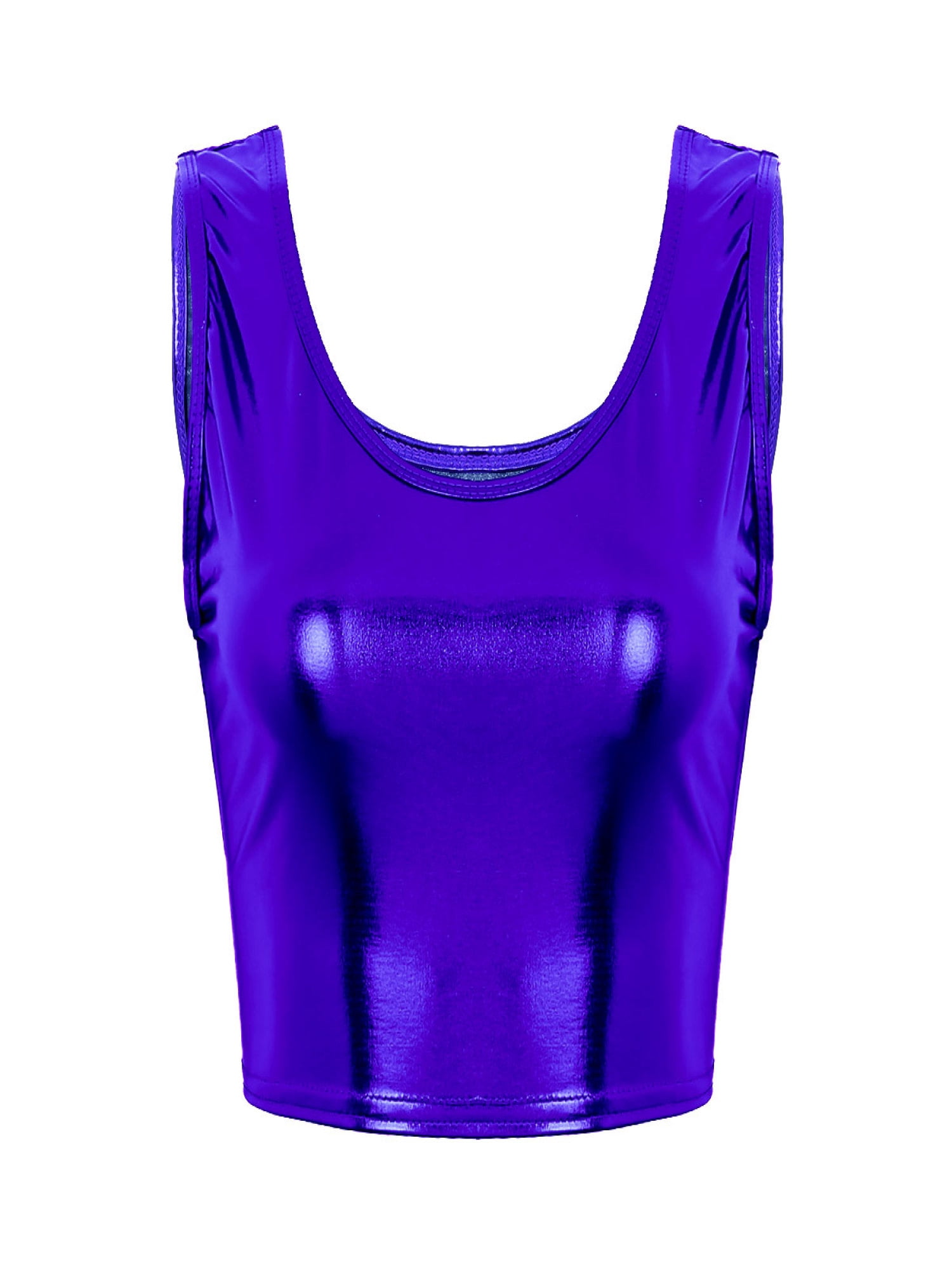 iiniim Women's Shiny Metallic Vest Rave Festival Clubwear Crop Top ...
