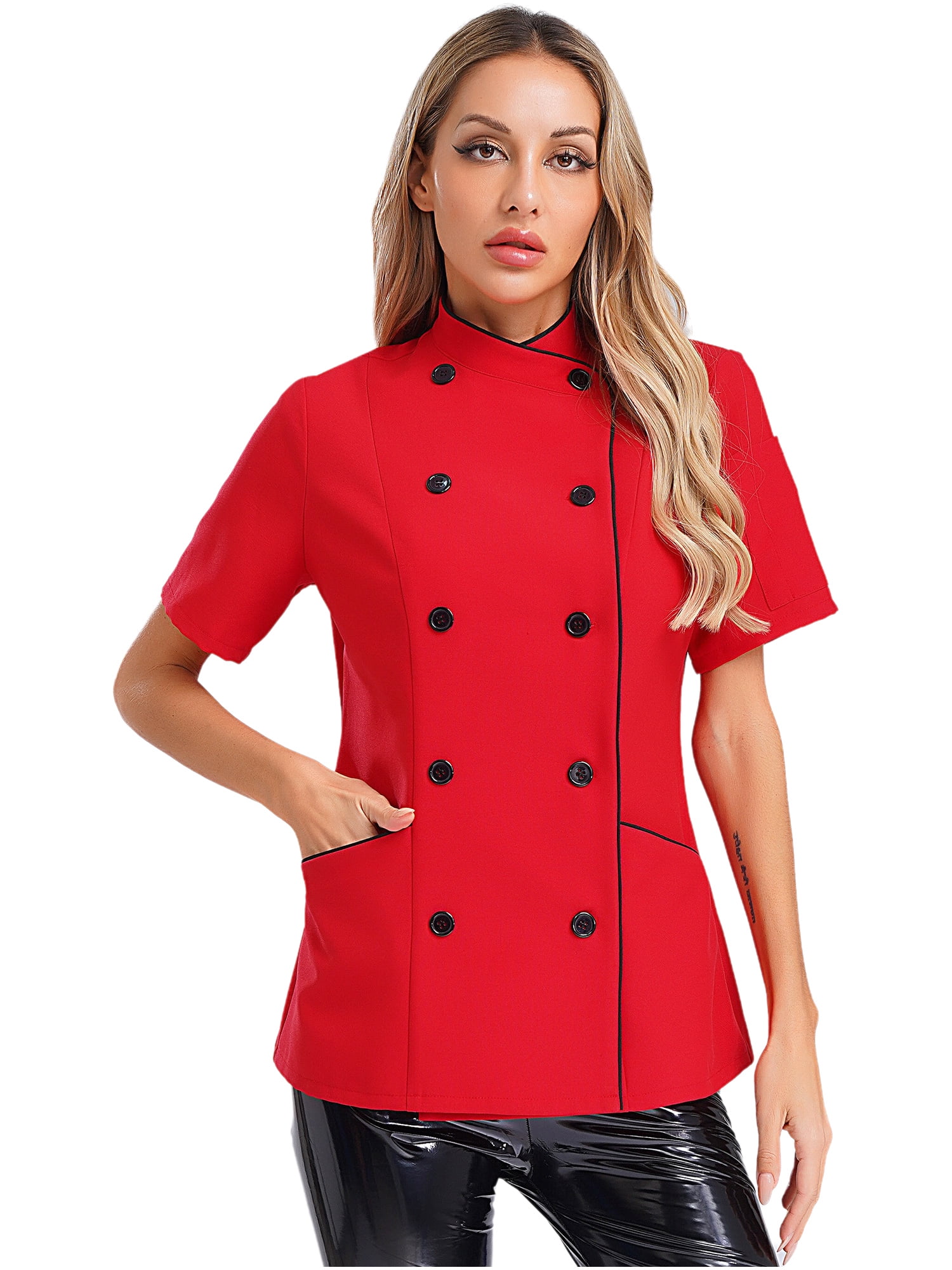 iiniim Chef Jacket for Women Solid Color Short Sleeve Chef Coat ...