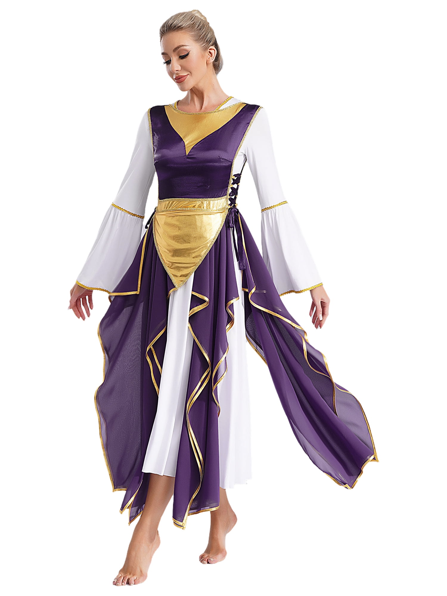 iiniim Women's Sleeveless Lace-up Liturgical Praise Dance Tunic Worship ...