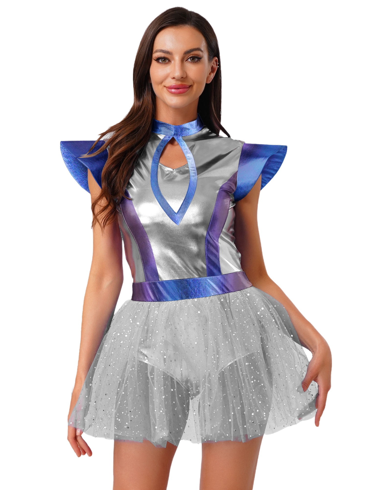 iiniim Women's Space Themed Alien Cosplay Dress Metallic Shiny Leotard ...