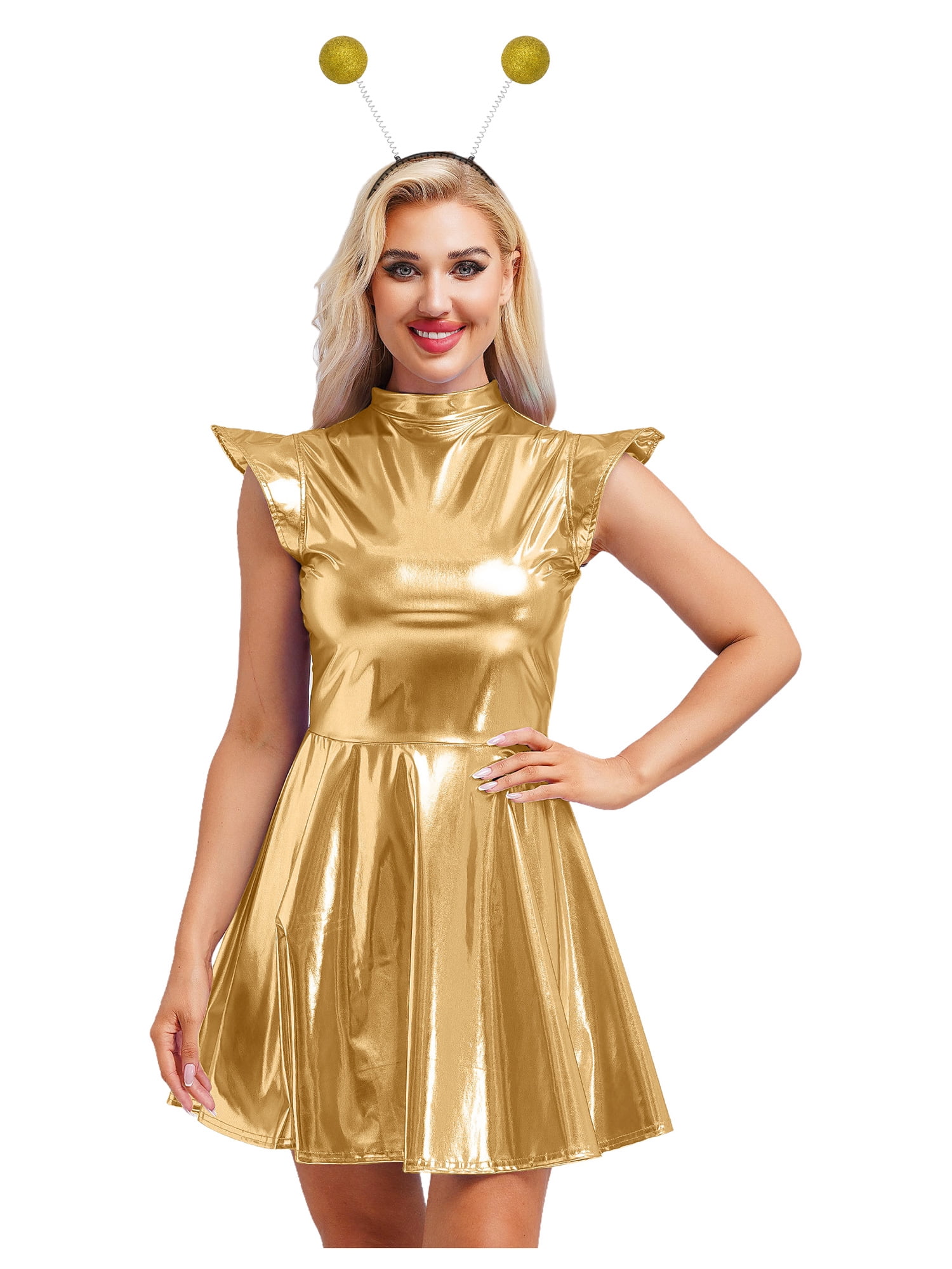 iiniim Womens Alien Costume 2 Piece Cosplay Outfits Shiny Metallic A ...