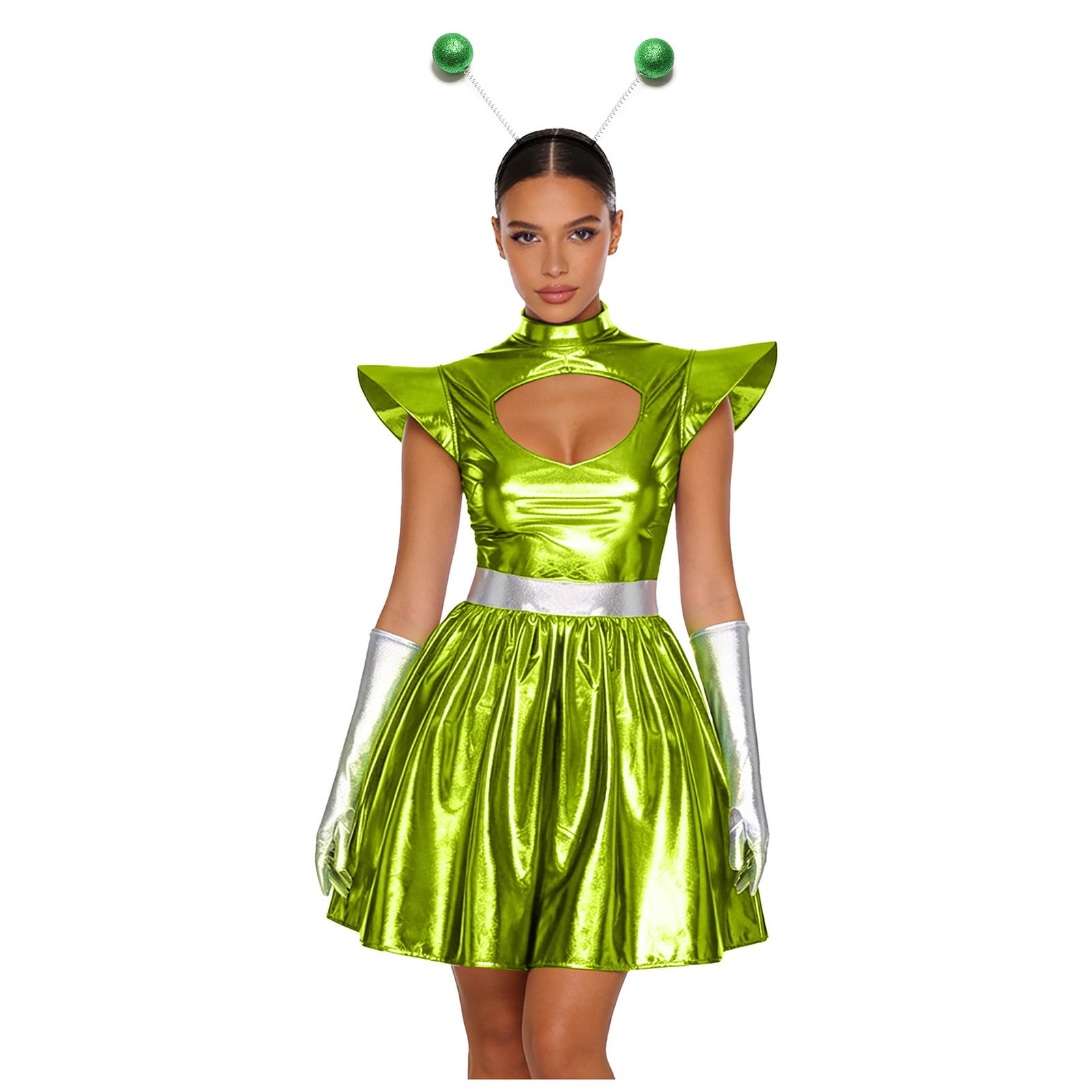 iiniim Womens Alien Hollow Out Metallic Dress with Headwear Space Cadet ...