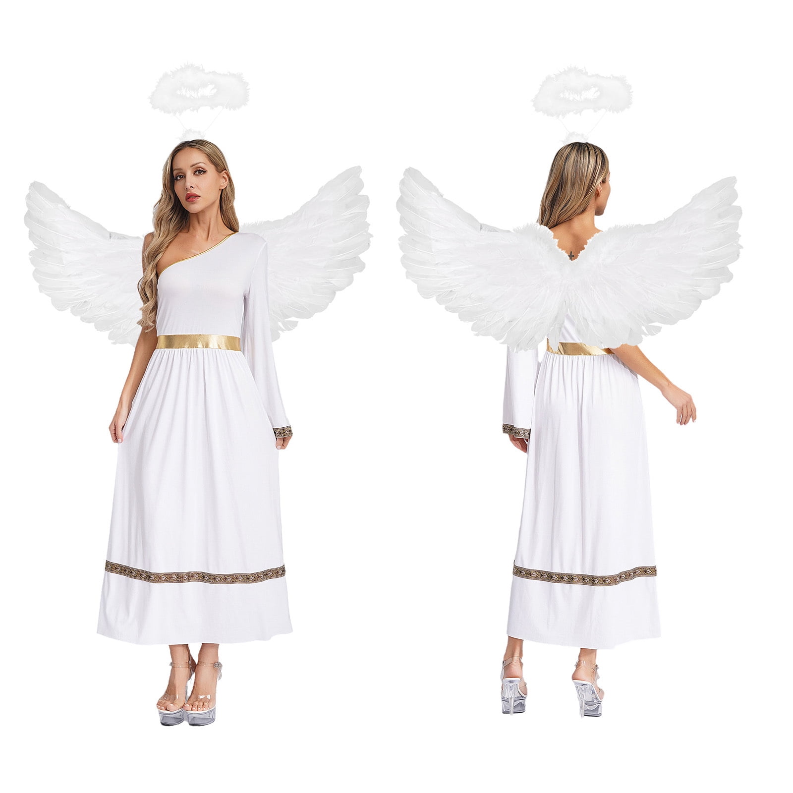 iiniim Womens Angel One Shoulder Tunic Dress with Feather Wings Angel ...