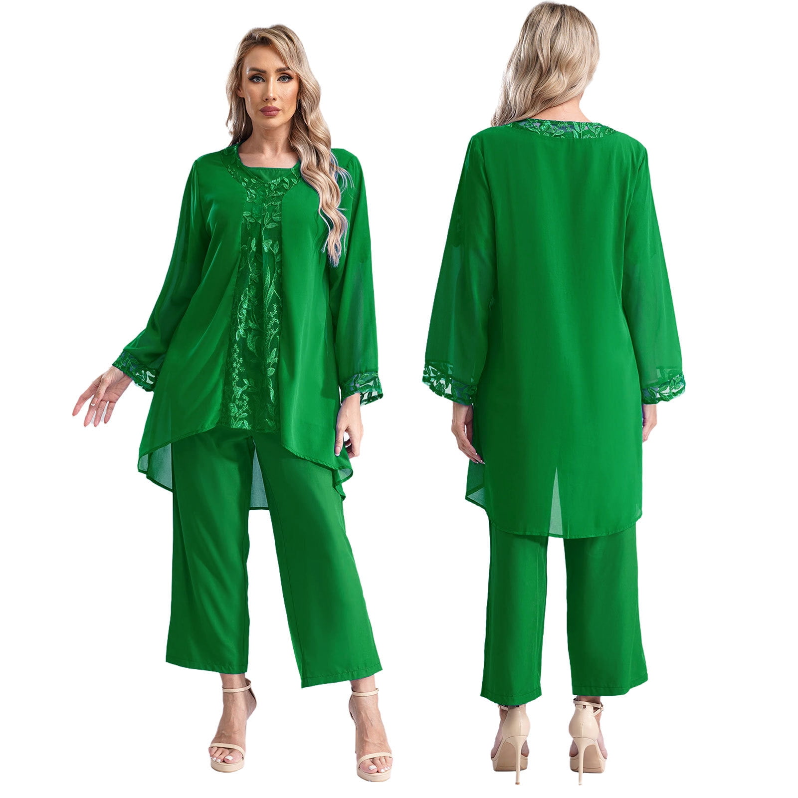iiniim Womens Chiffon Pant Suits Plus Size 3-Piece Dress Suit Wedding ...