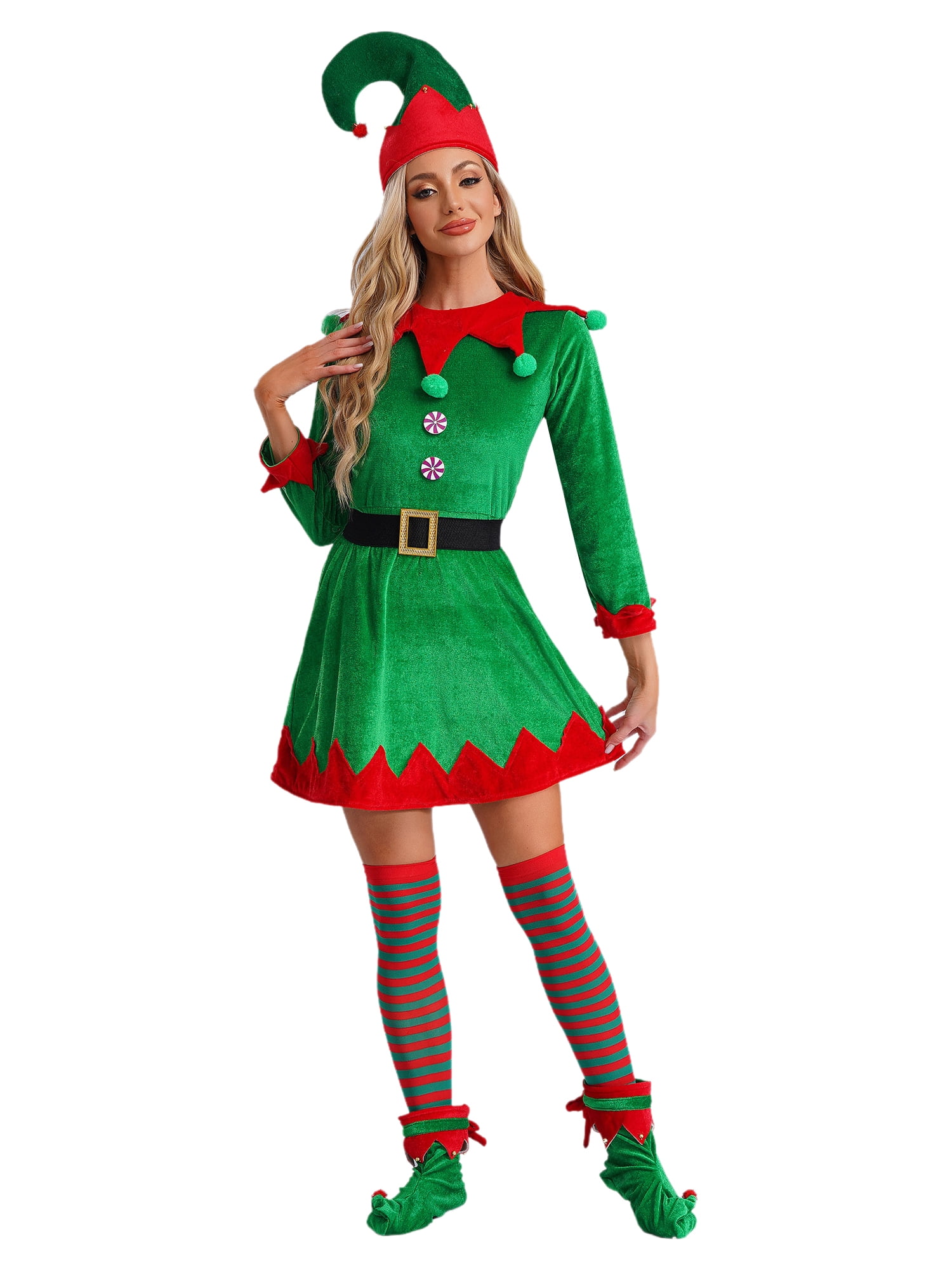 iiniim Womens Christmas Halloween Elf Xmas Holiday Party Fancy Dress Up ...