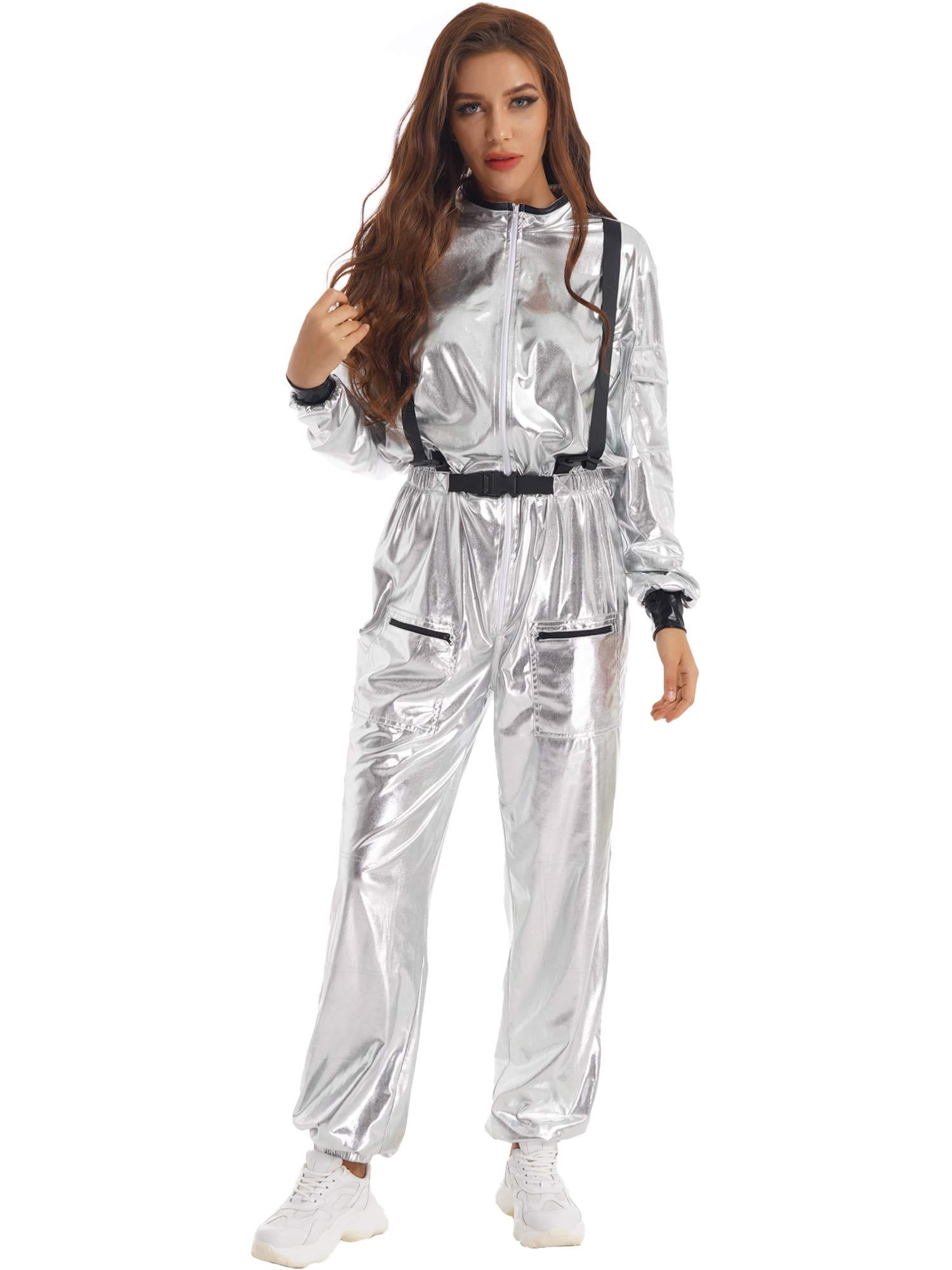 iiniim Womens Halloween Astronaut Costume One Piece Shiny Metallic ...