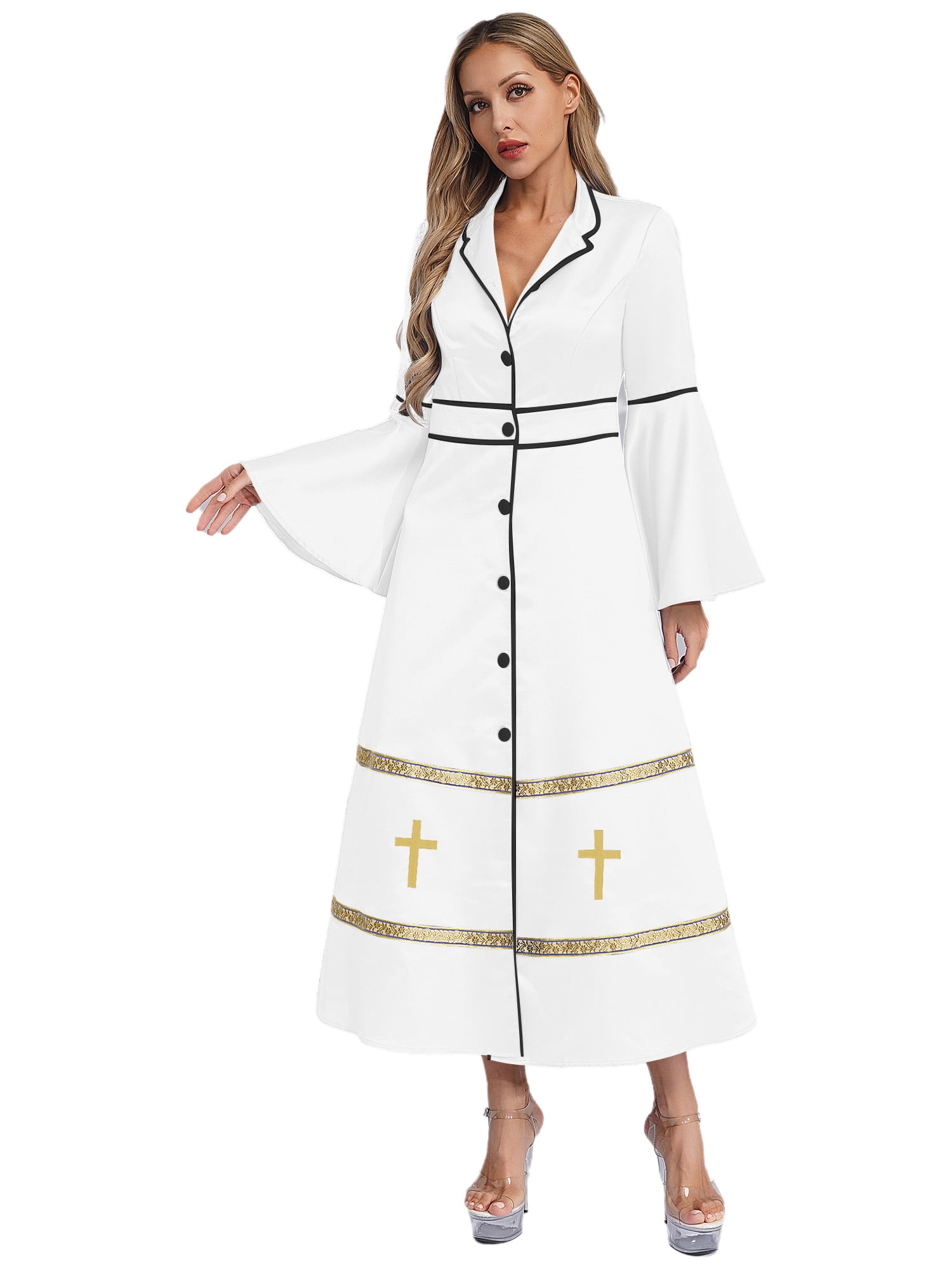 iiniim Womens Stand Collar Long Sleeve Buttons Cassock Robes Pulpit ...