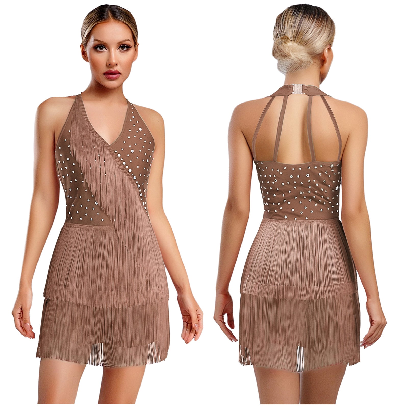 iiniim Womens Tassel Fringe Latin Dance Dress Halter Tassel Romper ...
