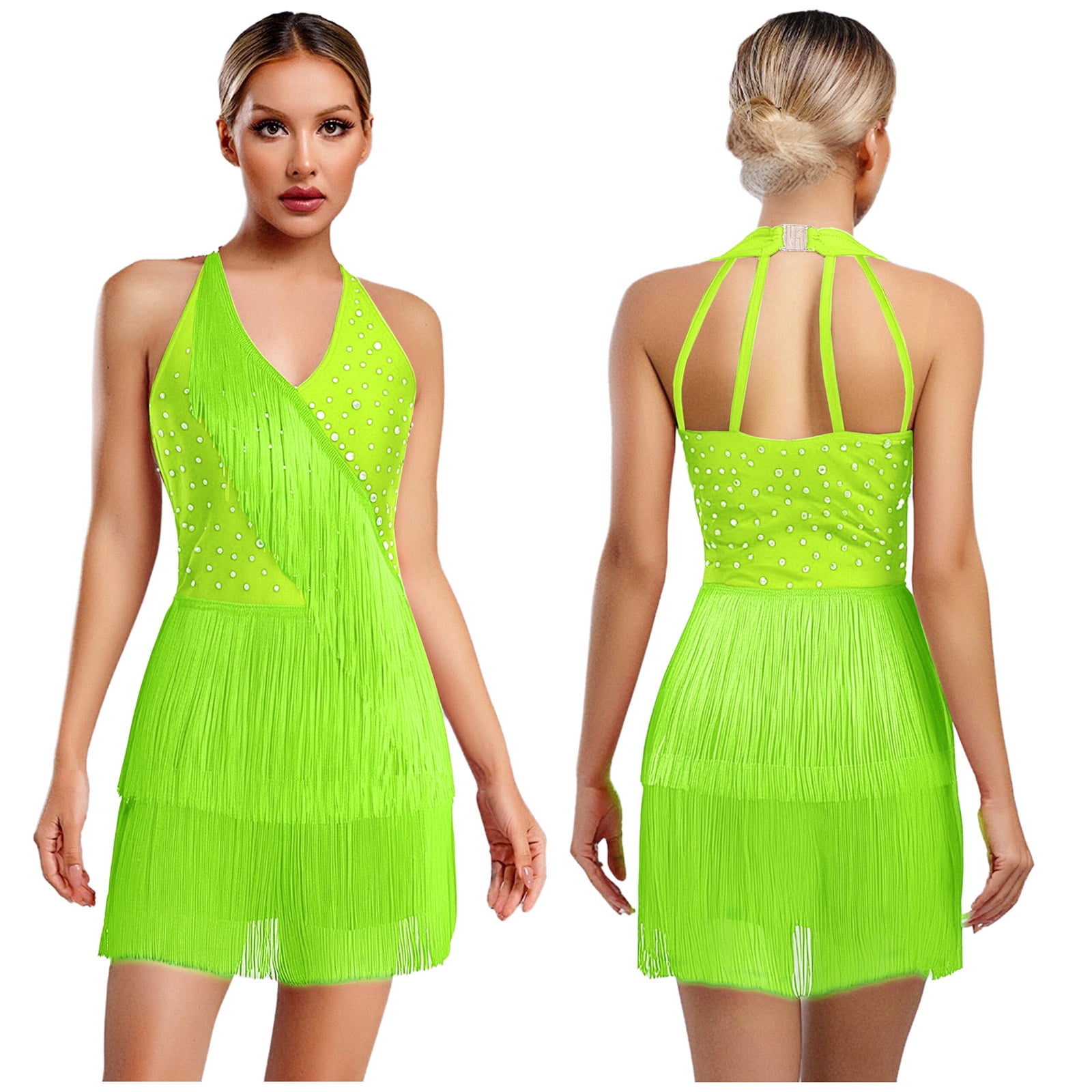iiniim Womens Tassel Fringe Latin Dance Dress Halter Tassel Romper ...
