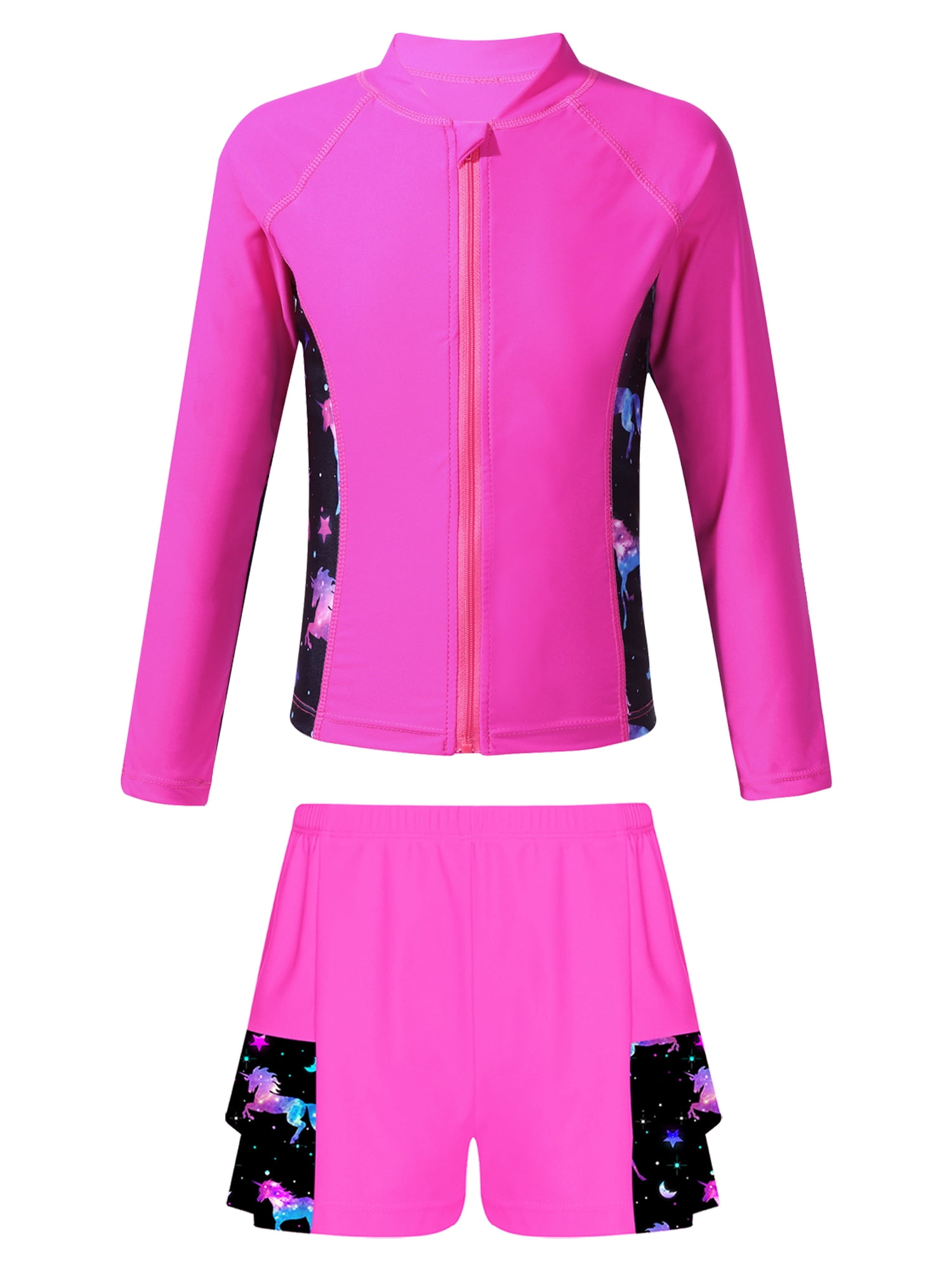 iixpin 2 Pcs Rash Guard Sets for Big Girls Floral Zip Up Upf 50+ Swim ...