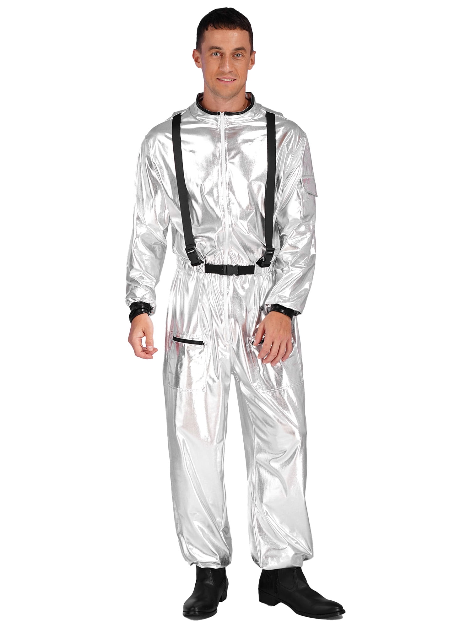 iixpin Astronaut Costume for Men Space Jumpsuit Metallic Shiny Bodysuit ...