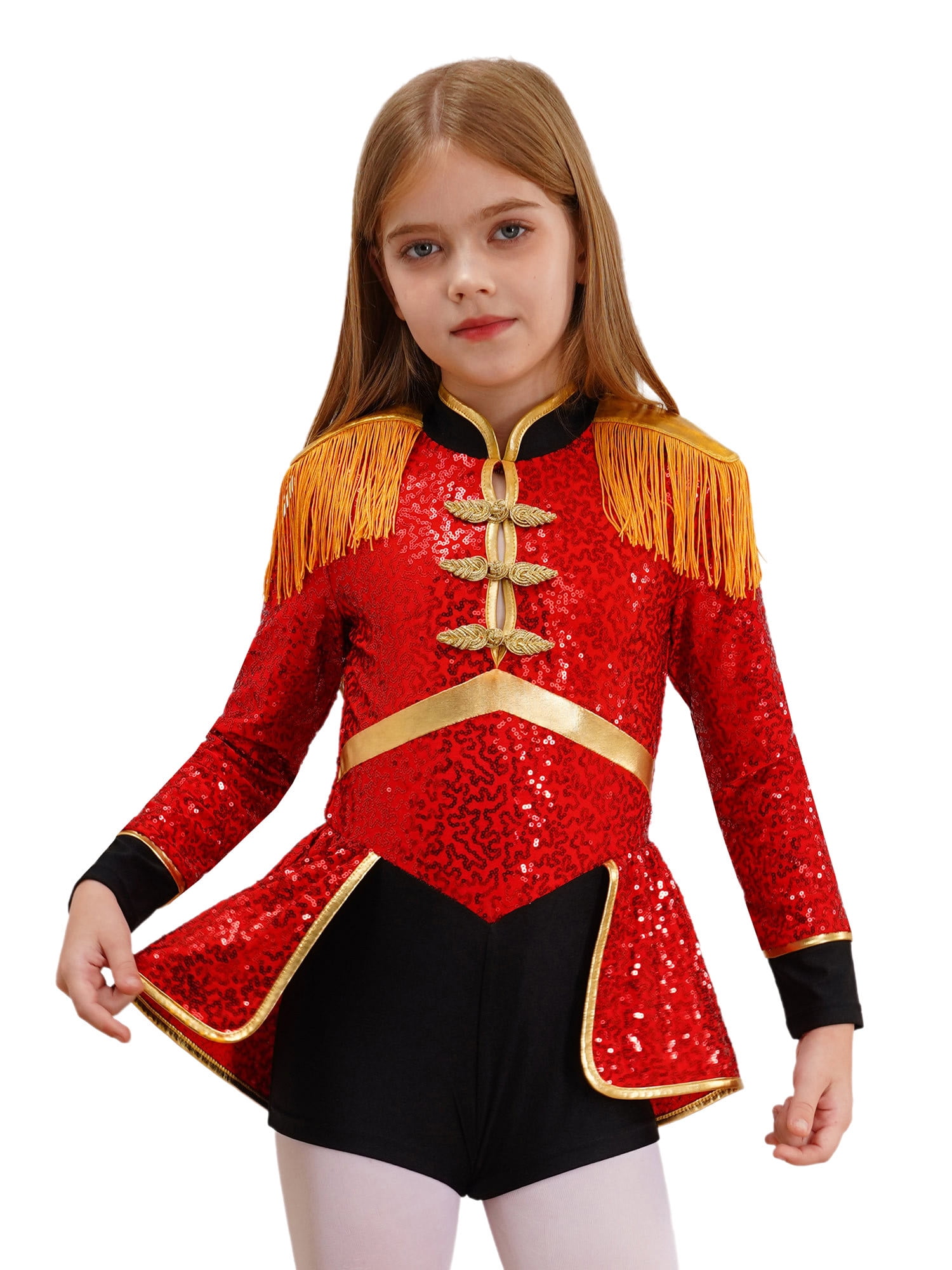 iixpin Child Girls Drum Majorette Marching Band Uniform Sets Sequins ...