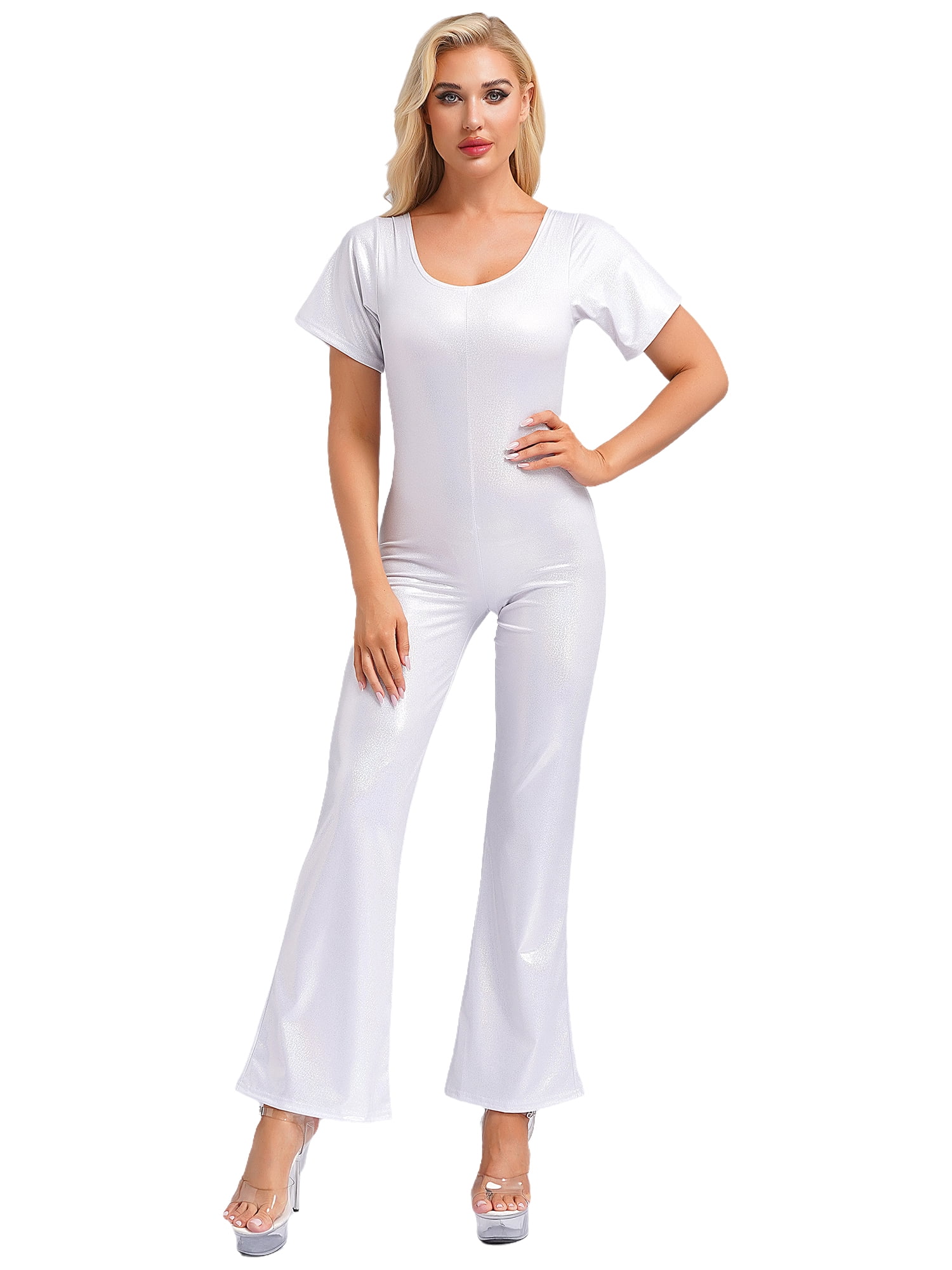 iixpin Dance Unitards for Women Girls Short Sleeve Flared Pants Full ...