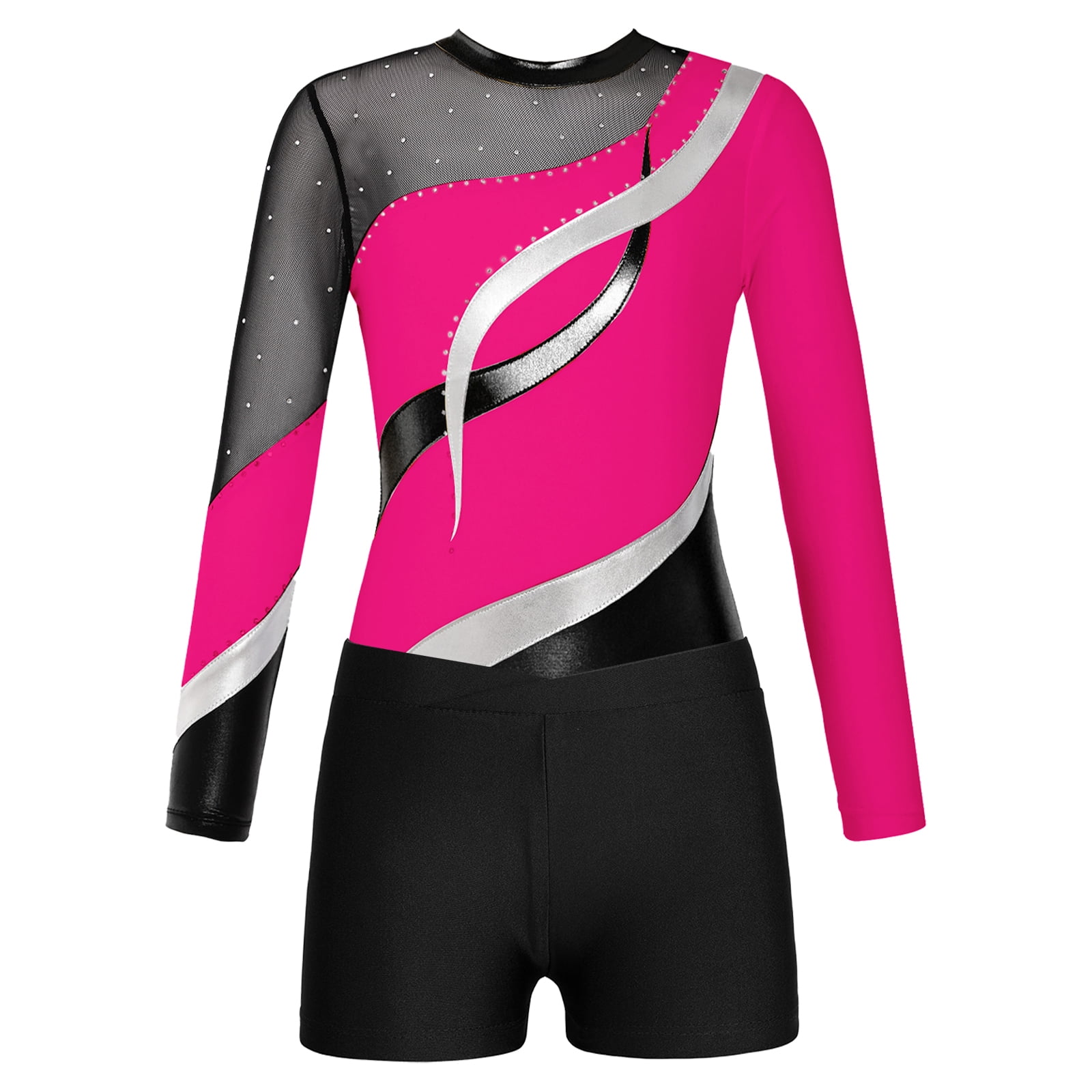 iixpin Girls 2Pcs Dance Outfits Long Sleeve Leotard Unitard Gymnastic Shorts Set Ballet ...