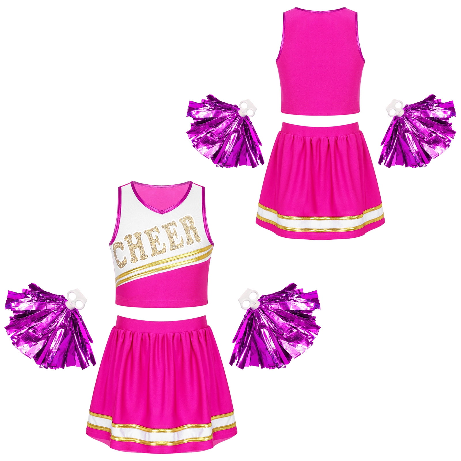 iixpin Girls Cheer Leader Halloween Party Costume Crop Top Skirt Set ...