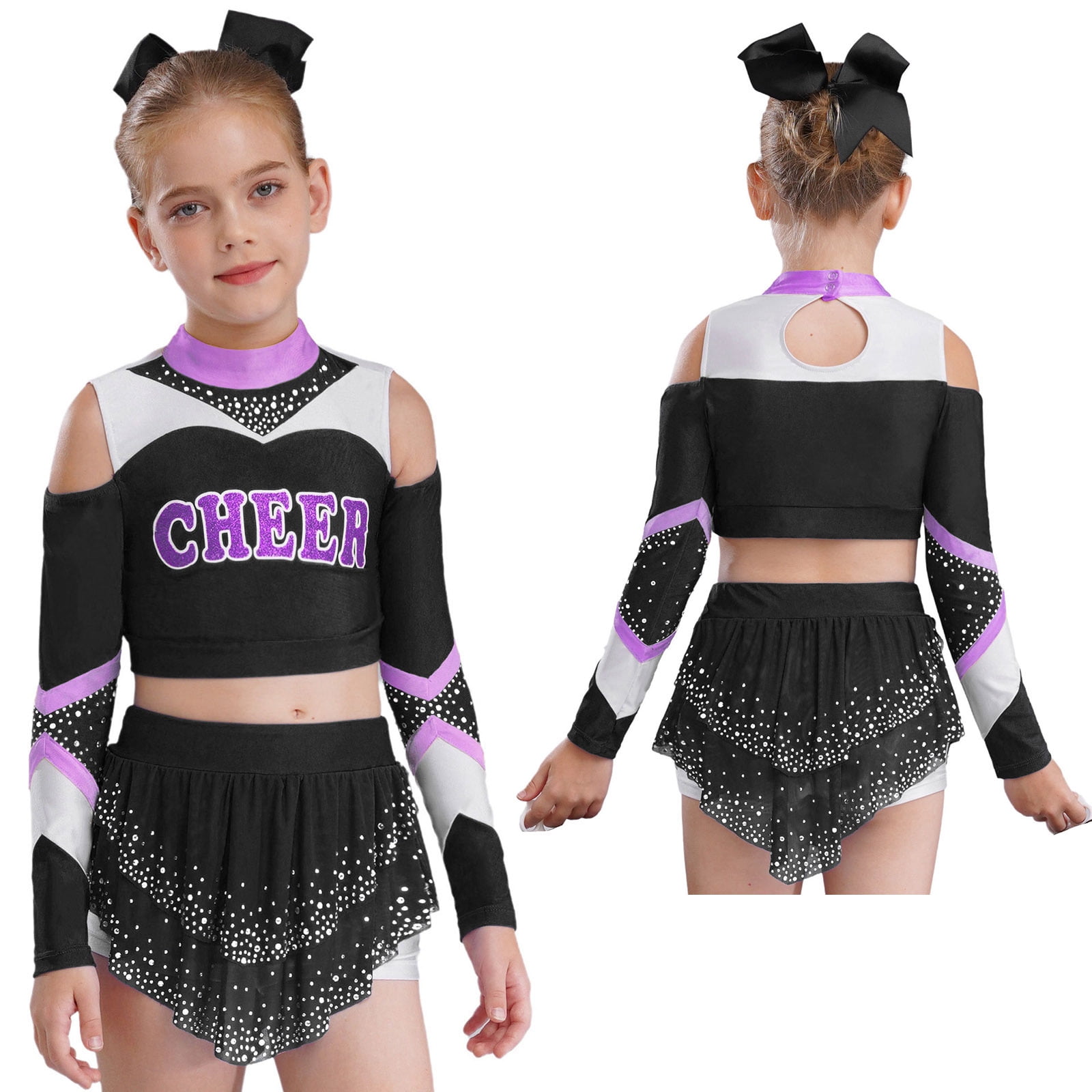 iixpin Girls Cheerleading Outfits Cheer Uniform Fancy Dress Cold ...
