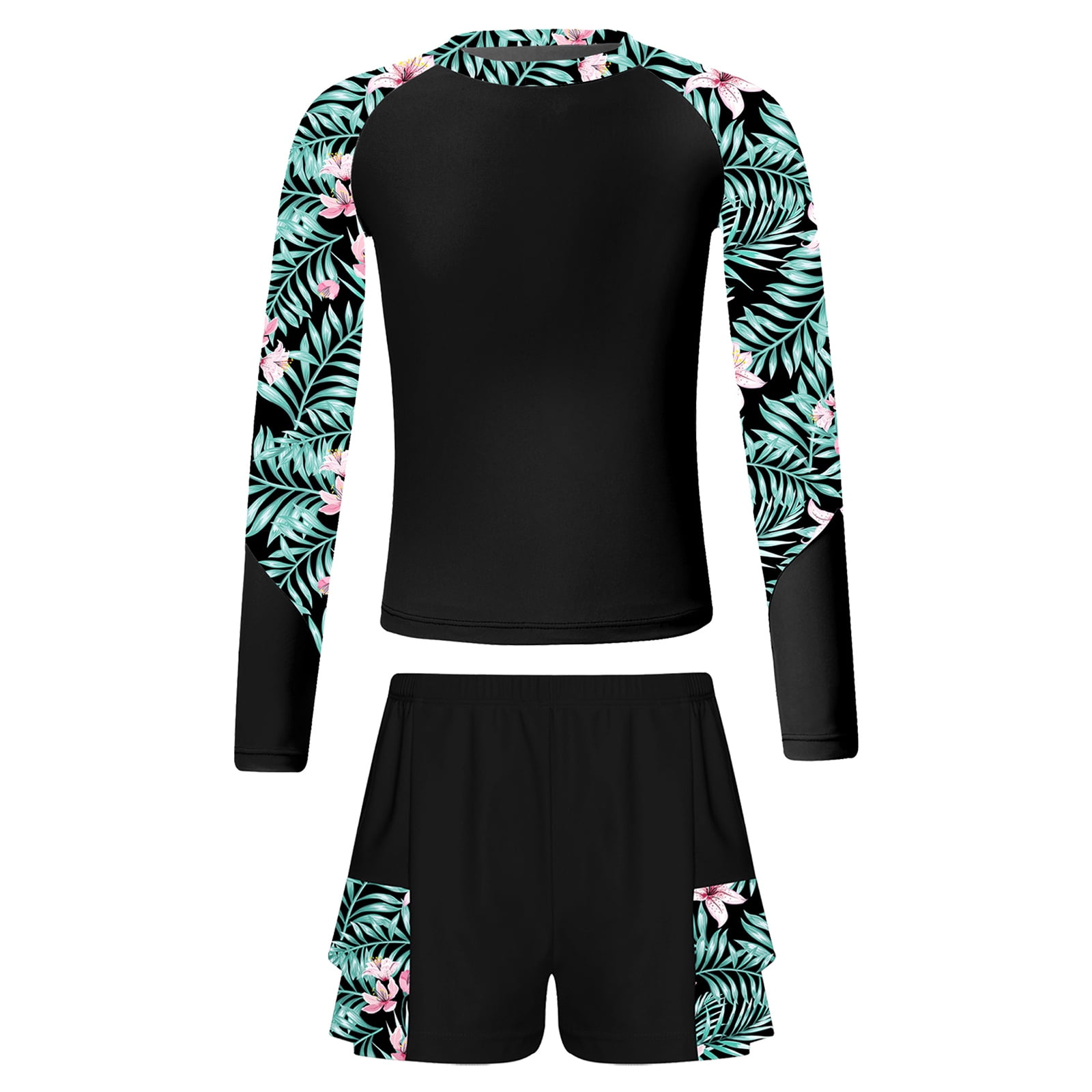 iixpin Girls Floral Long Sleeve Swim Tank Top with Trunks Beach Tankini ...