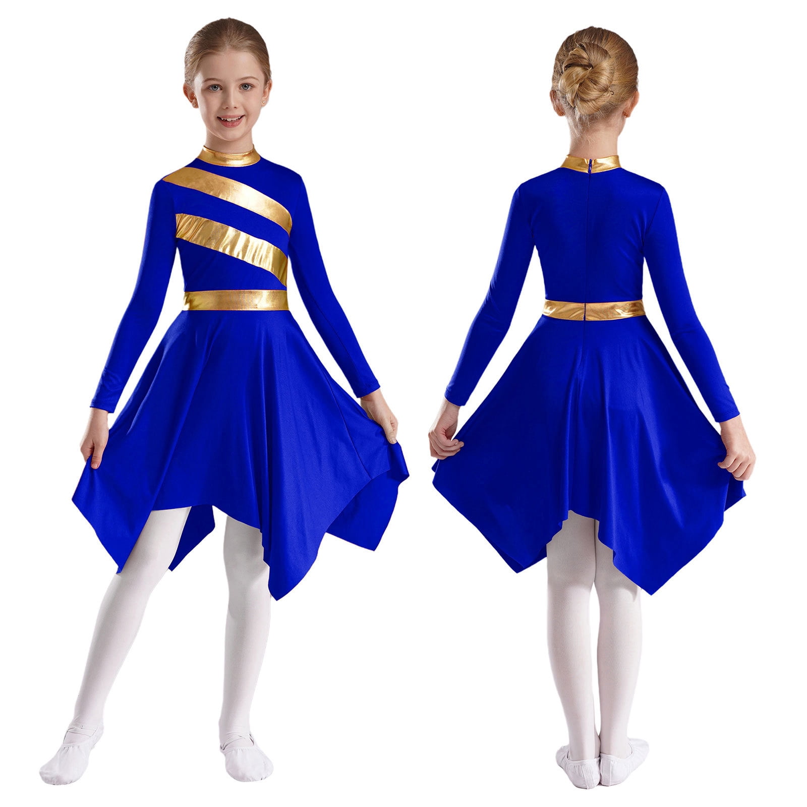 iixpin Girls Lyrical Praise Dance Dress Asymmetric Liturgical Dancewear ...