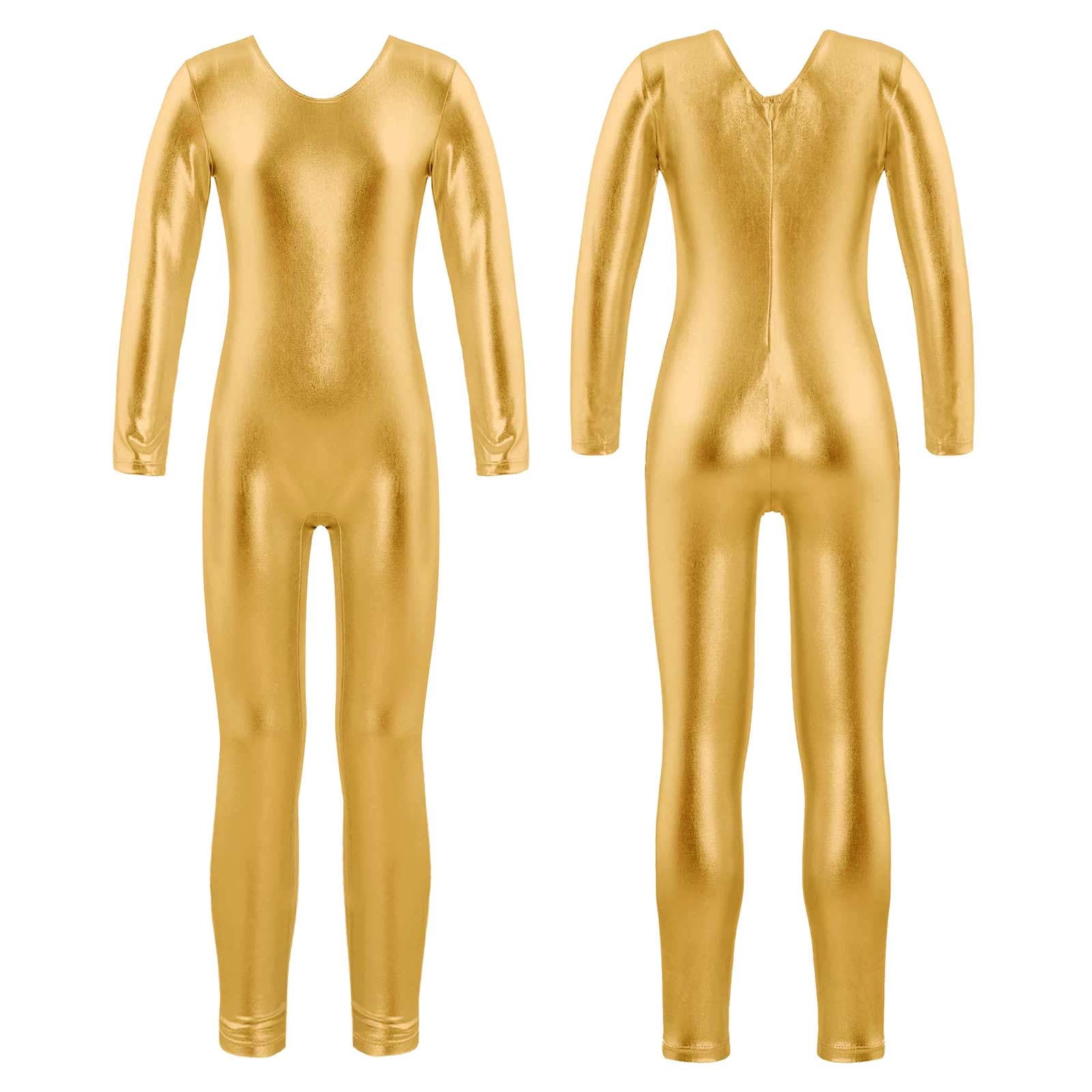 iixpin Girls Metallic Ballet Dance Unitard Long Sleeve Zipper Back ...