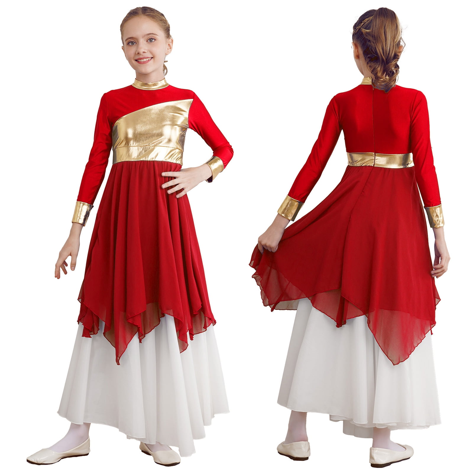 iixpin Girls Metallic Praise Dance Dress Loose Fit Liturgical Workship ...