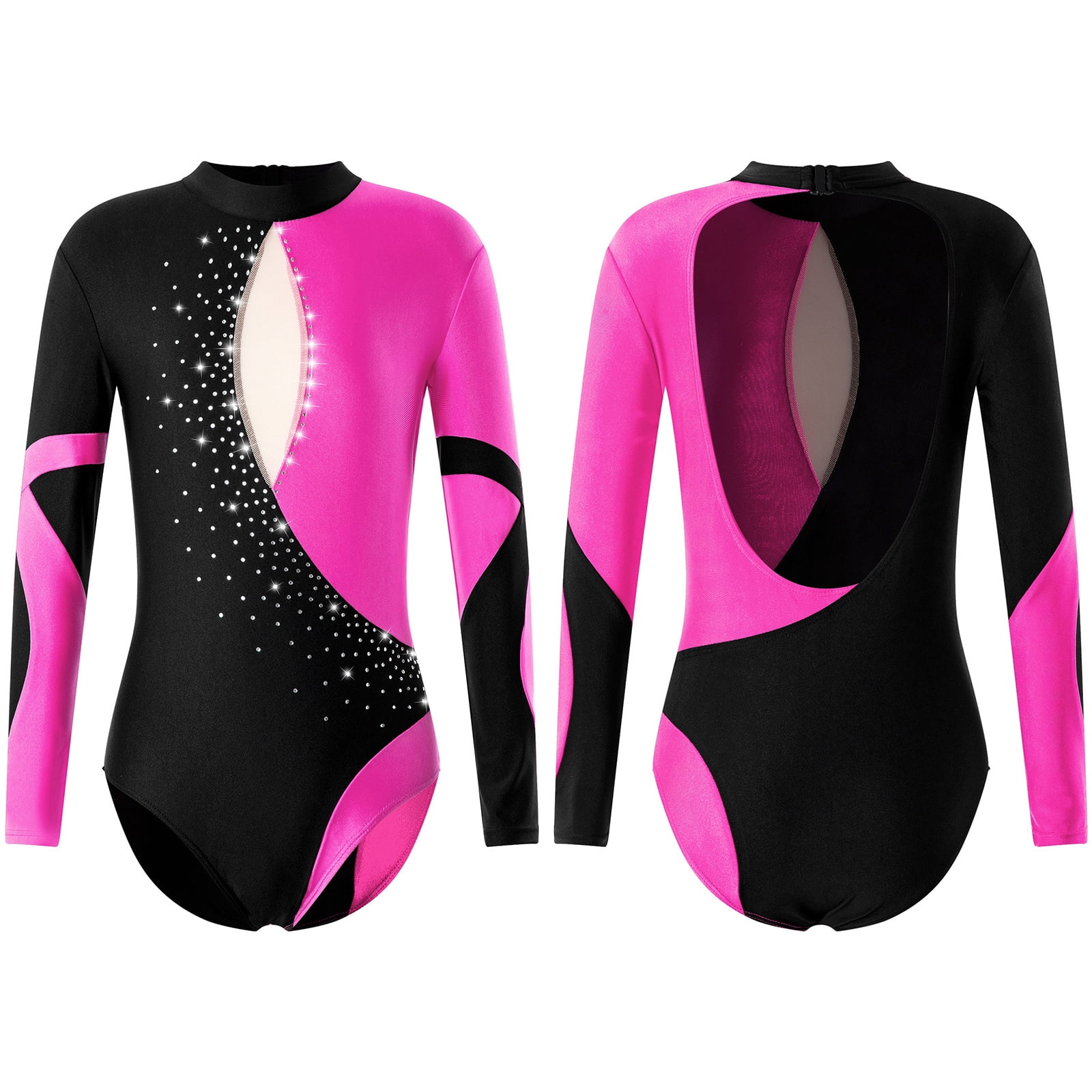 iixpin Girls One Piece Sparkle Long Sleeve Metallic Gymnastics Leotards Unitard Athletic Ballet ...